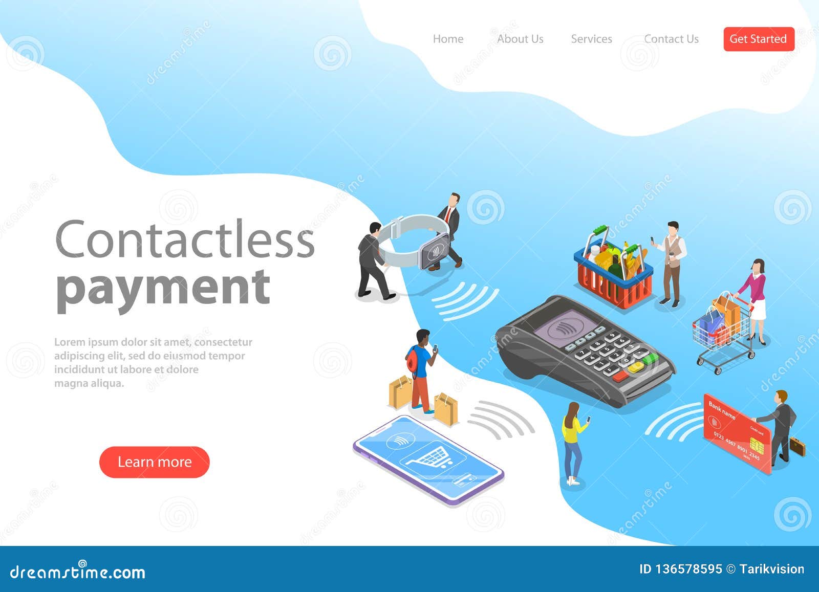 Flat Isometric Vector Landing Page Template of Contactless Payment ...