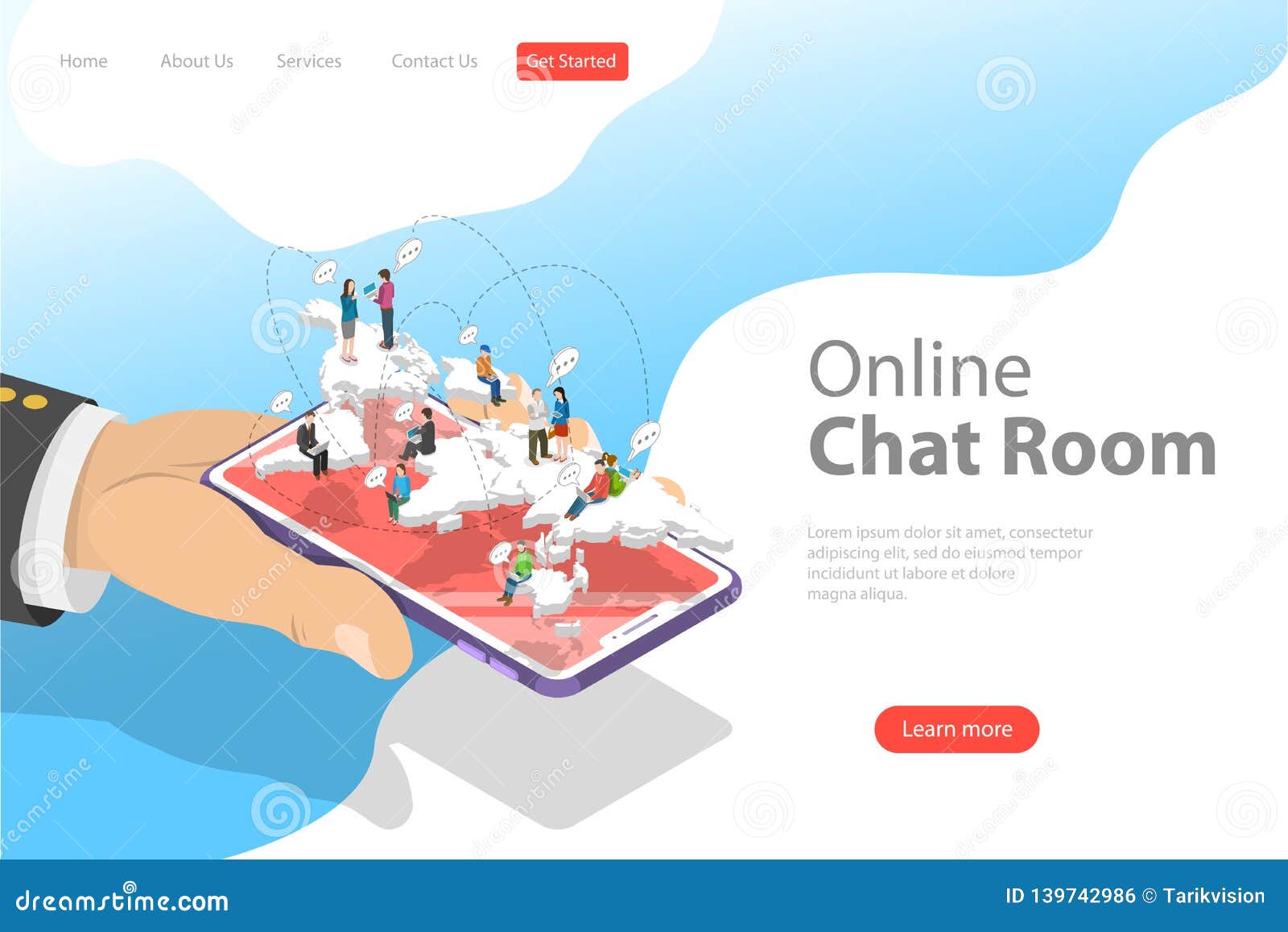 Flat Isometric Vector Landing Page Template of Live Chat, Social Media ... Flat Isometric Vector Landing Page Template of Live Chat, Social Media ...