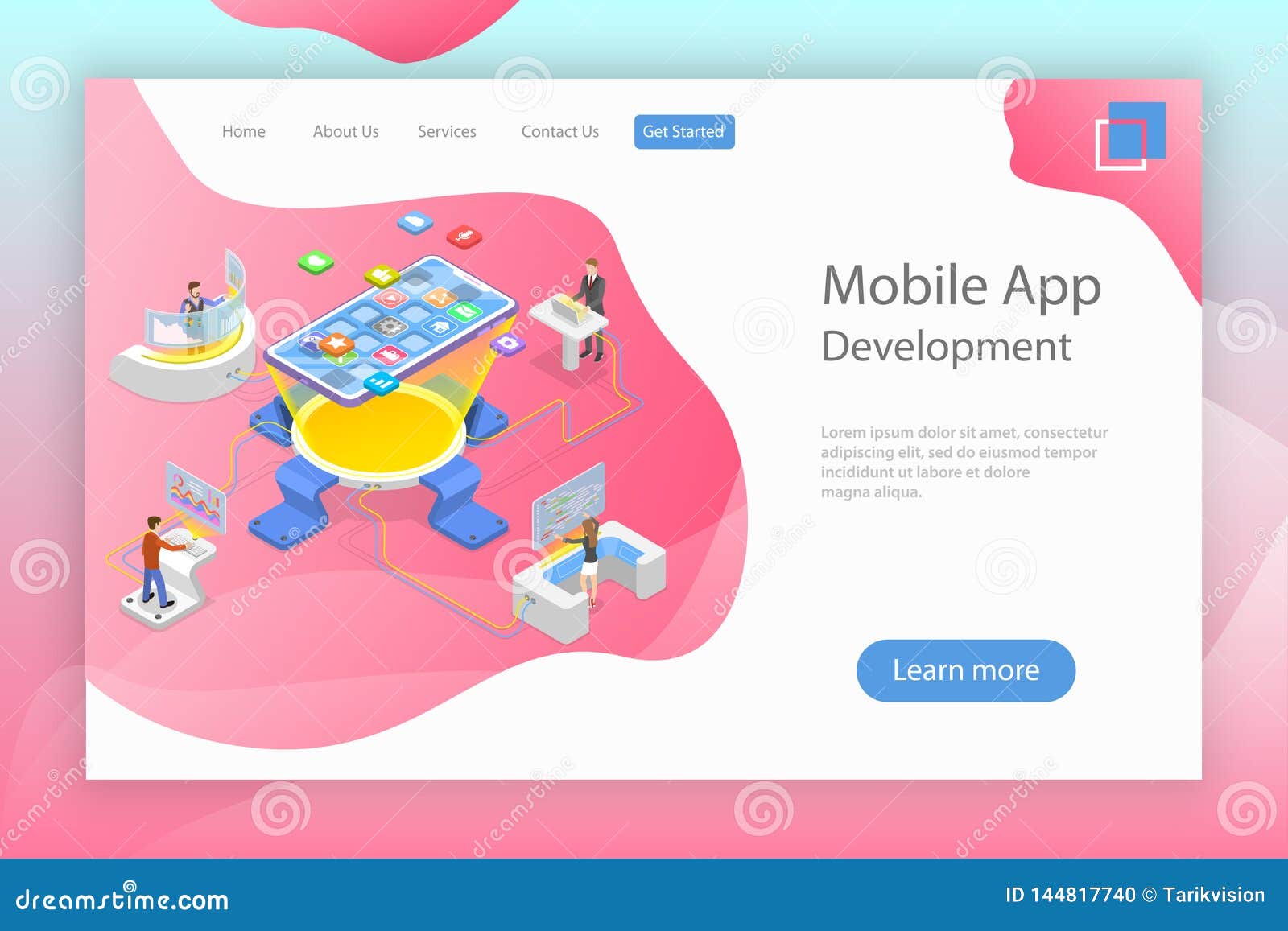 Flat Isometric Vector Landing Page Template of Mobile App Development ...