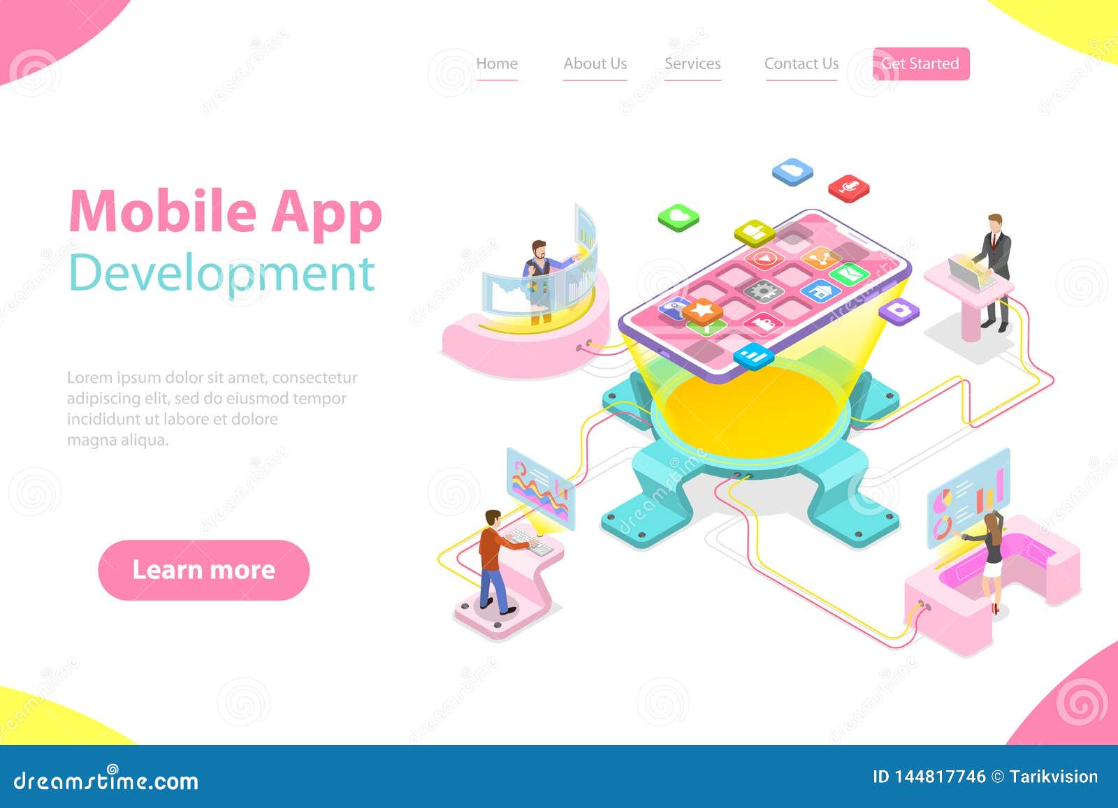 Flat Isometric Vector Landing Page Template of Mobile App Development ...