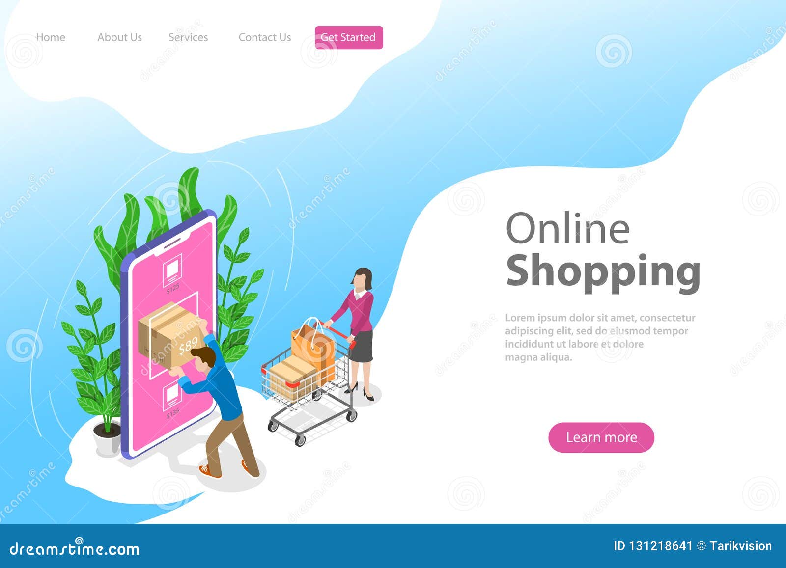 Flat Isometric Vector Landing Page Template for Mobile Shopping, E ... Flat Isometric Vector Landing Page Template for Mobile Shopping, E ...