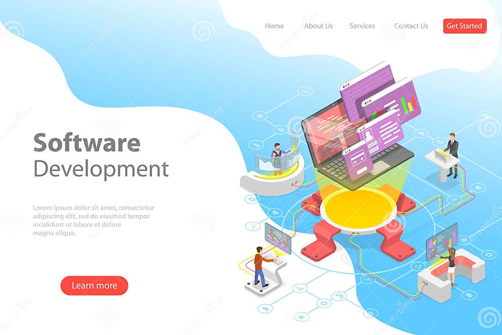 Flat Isometric Vector Landing Page Template of Software Development. Stock Vector - Illustration ...