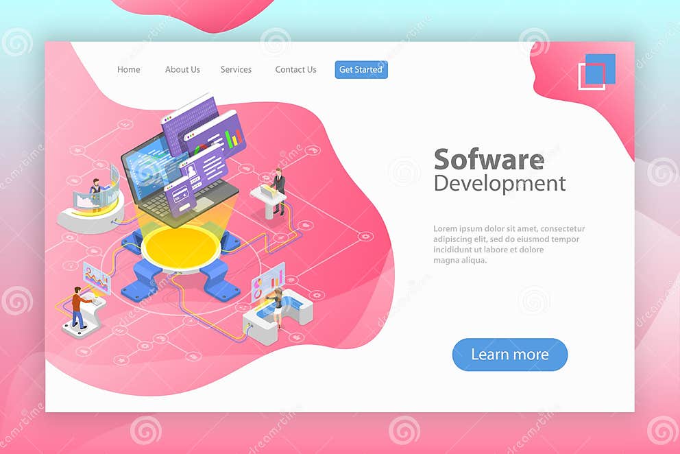 Flat Isometric Vector Landing Page Template of Software Development. Stock Vector - Illustration ...