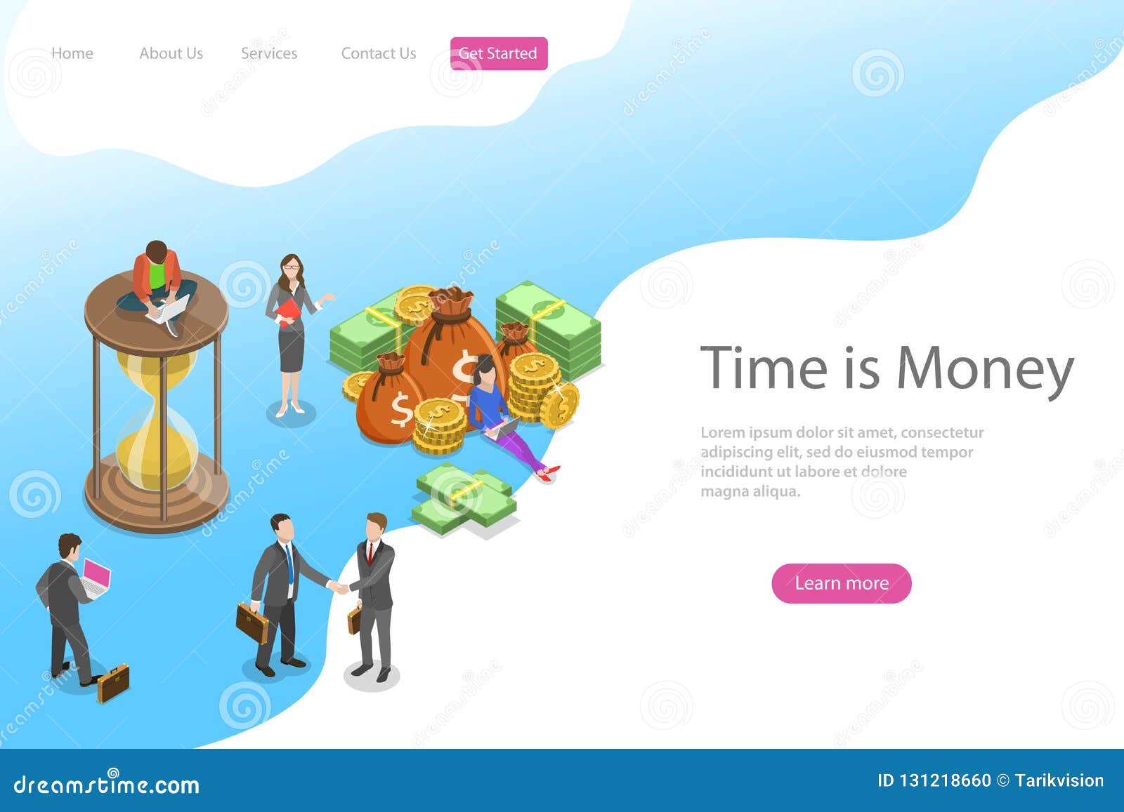 Flat Isometric Vector Landing Page Template for Time is Money, Income ... Flat Isometric Vector Landing Page Template for Time is Money, Income ...
