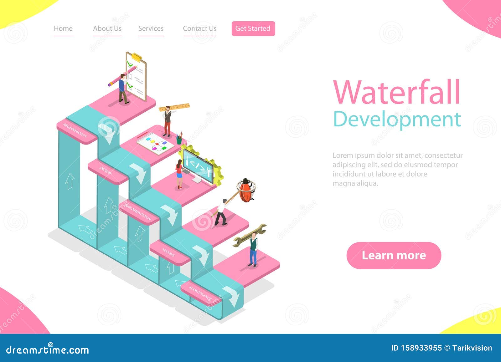 Flat Isometric Vector Landing Page Template of Waterfall Methodology ... Flat Isometric Vector Landing Page Template of Waterfall Methodology ...
