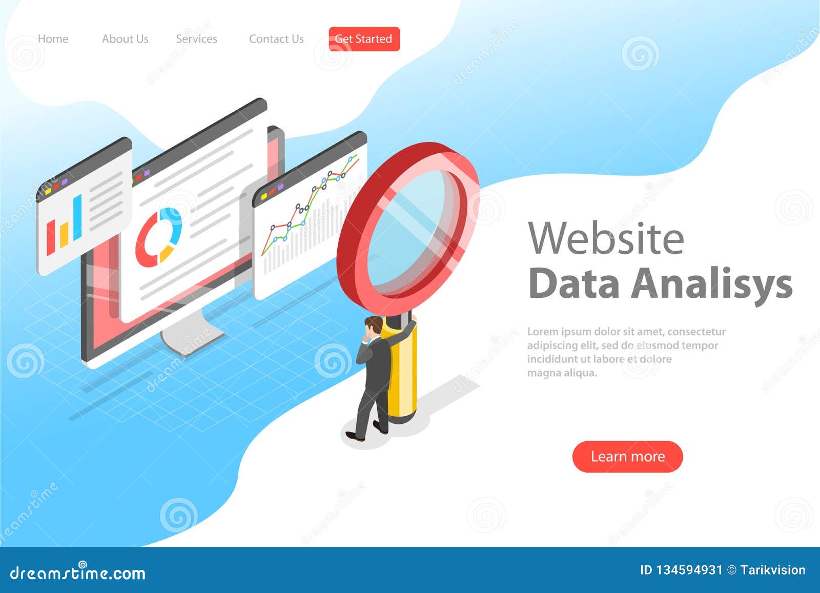 Flat Isometric Vector Landing Page Template of Website Data Analysis ...