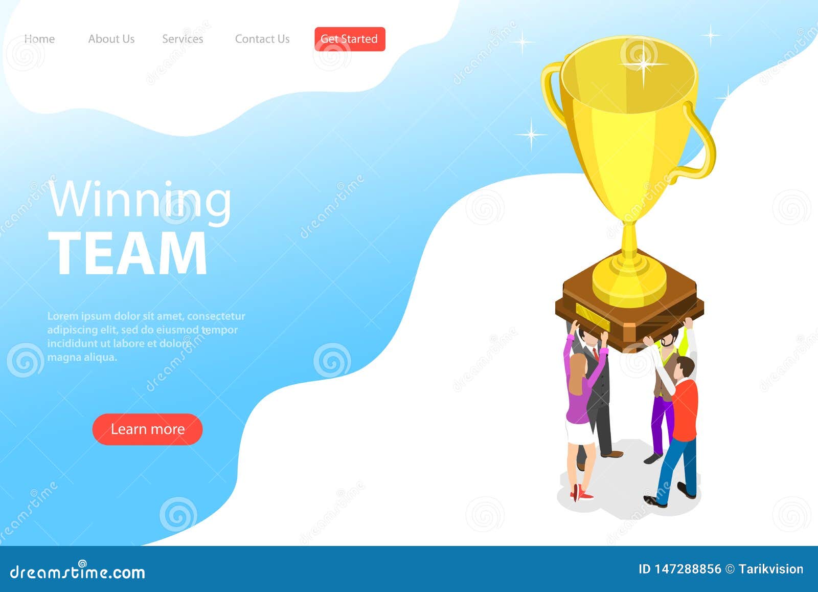 Flat Isometric Vector Landing Page Template of Winning Team, Effective ...