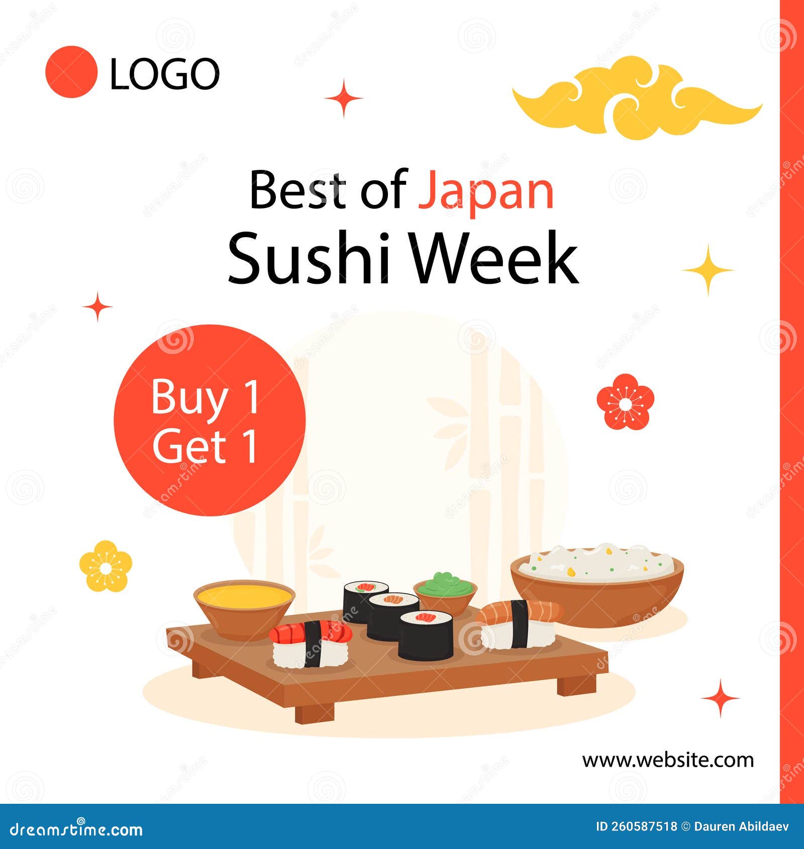 Flat Japanese Restaurant Posts Set Vector Illustration. Stock Vector ...