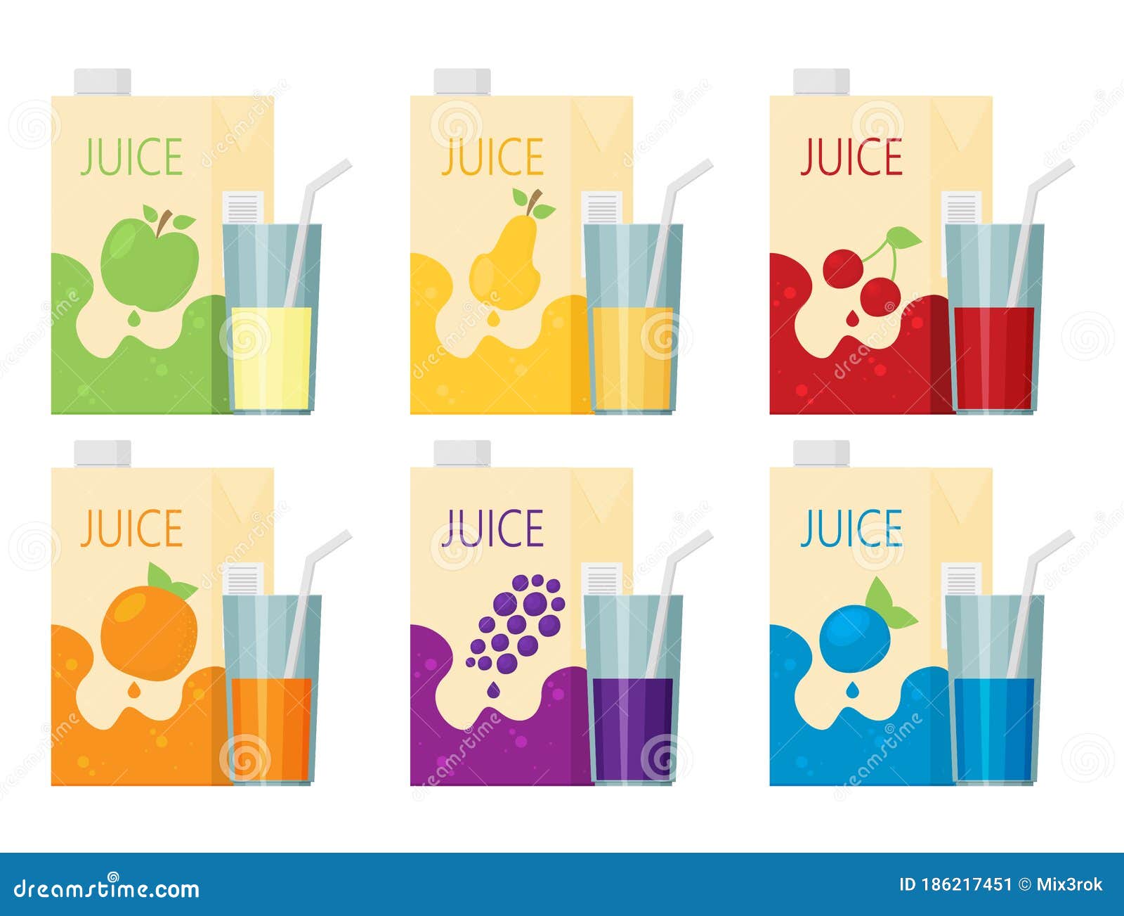 Flat juice box set vector stock vector. Illustration of carton - 186217451