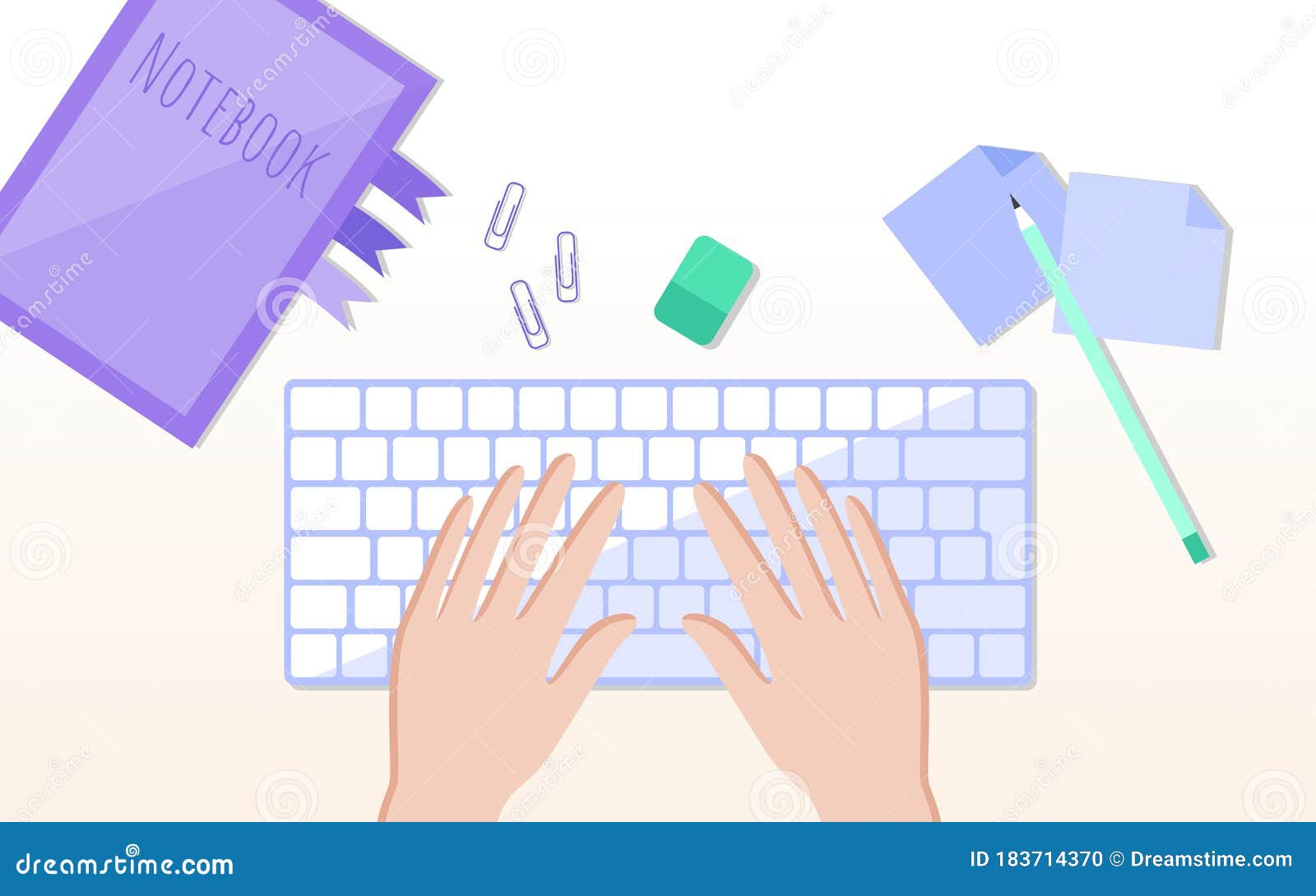 Flat Keyboard and Hand. Typing on Keyboard. Vector Illustration Stock ...