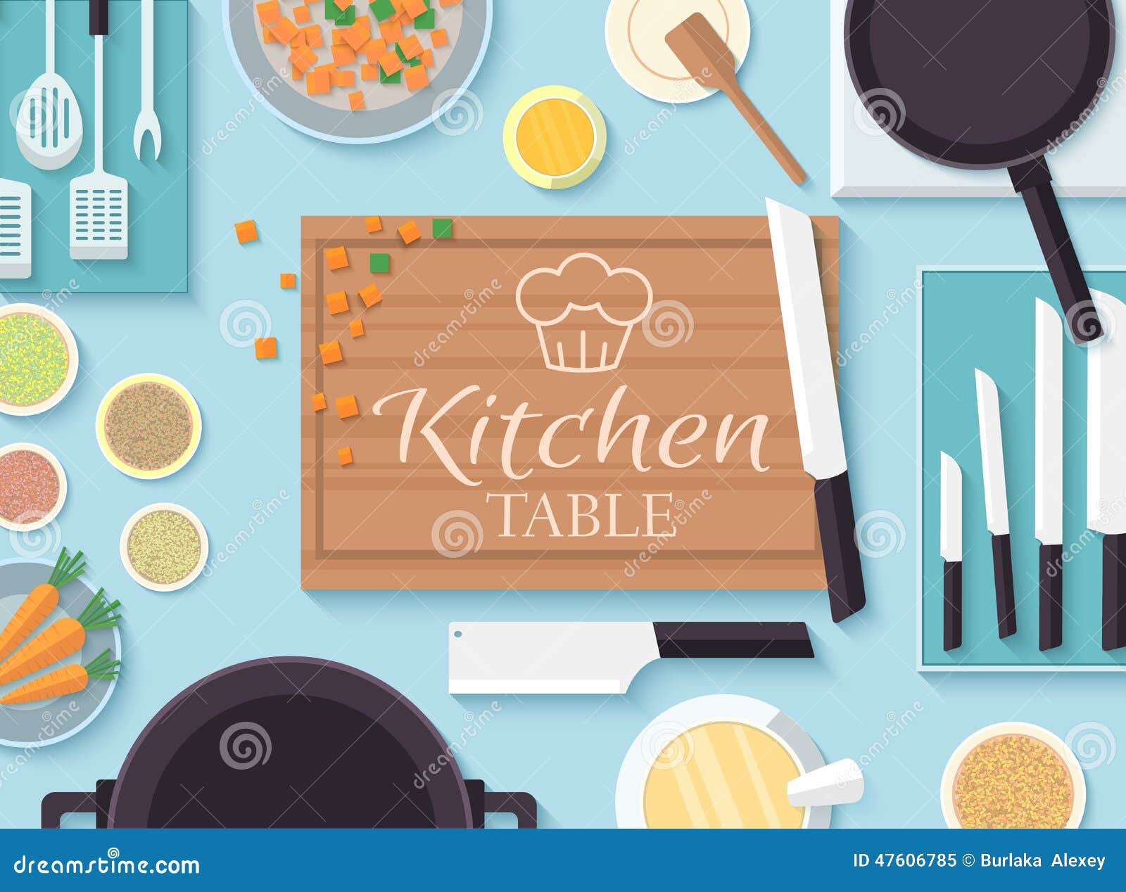 Flat Kitchen Table for Cooking in House Vector Stock Vector ...