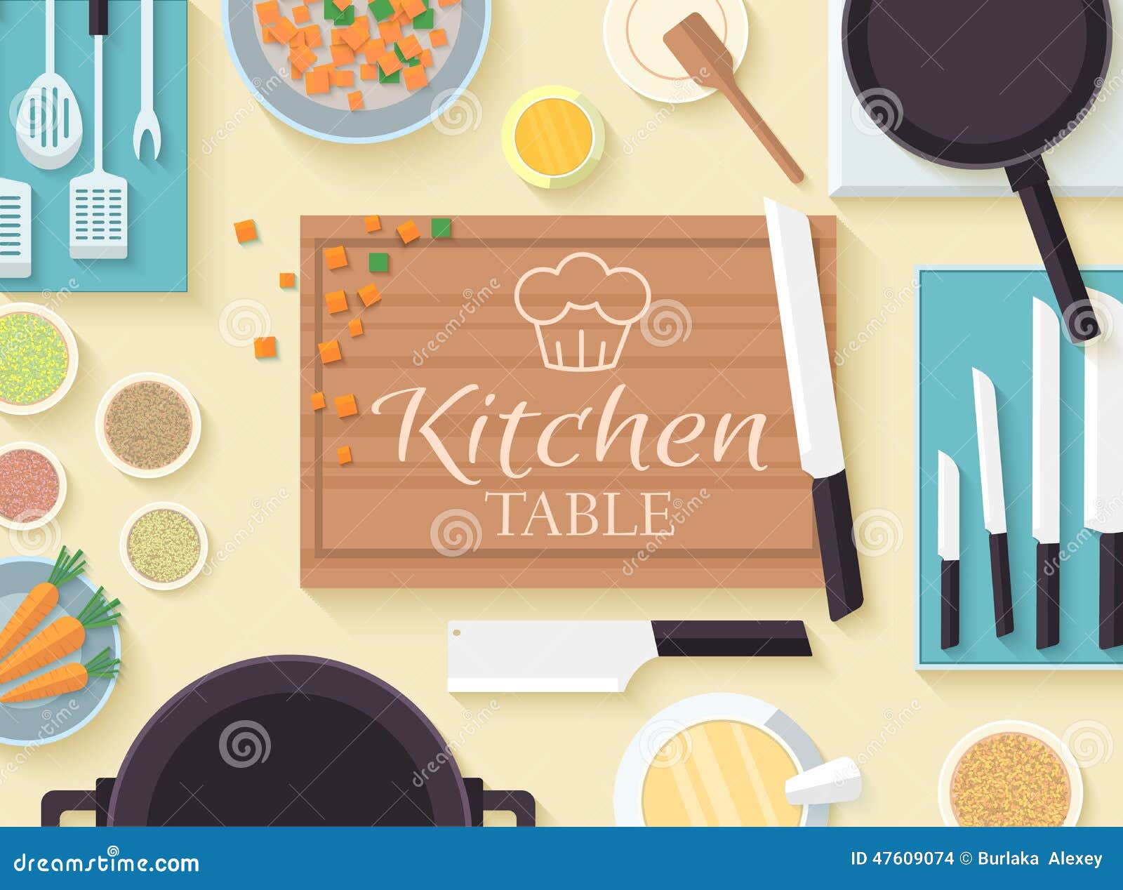 Flat Kitchen Table for Cooking in House Vector Stock Vector ...