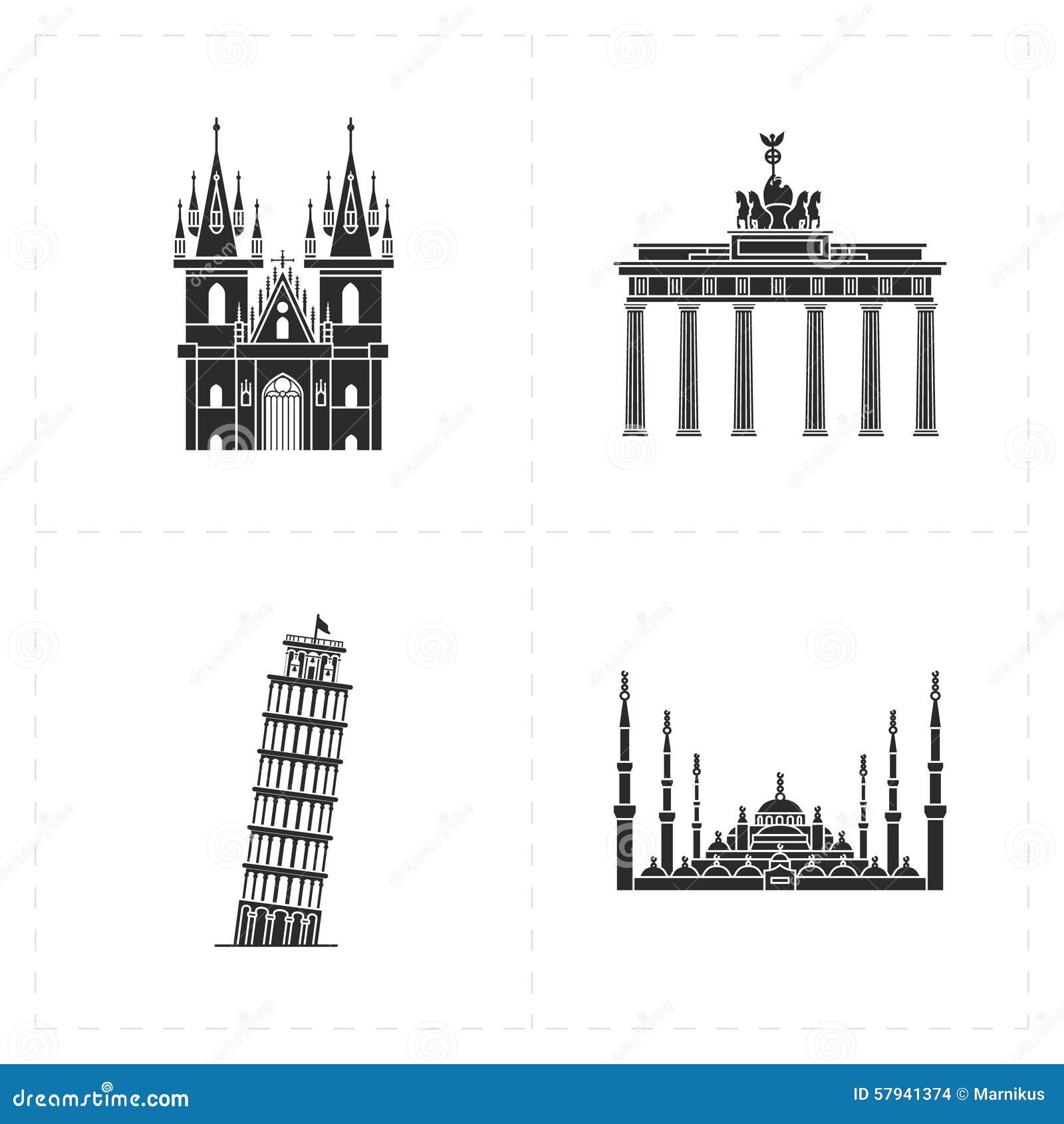 4 flat landmark icons stock vector. Illustration of muslim - 57941374