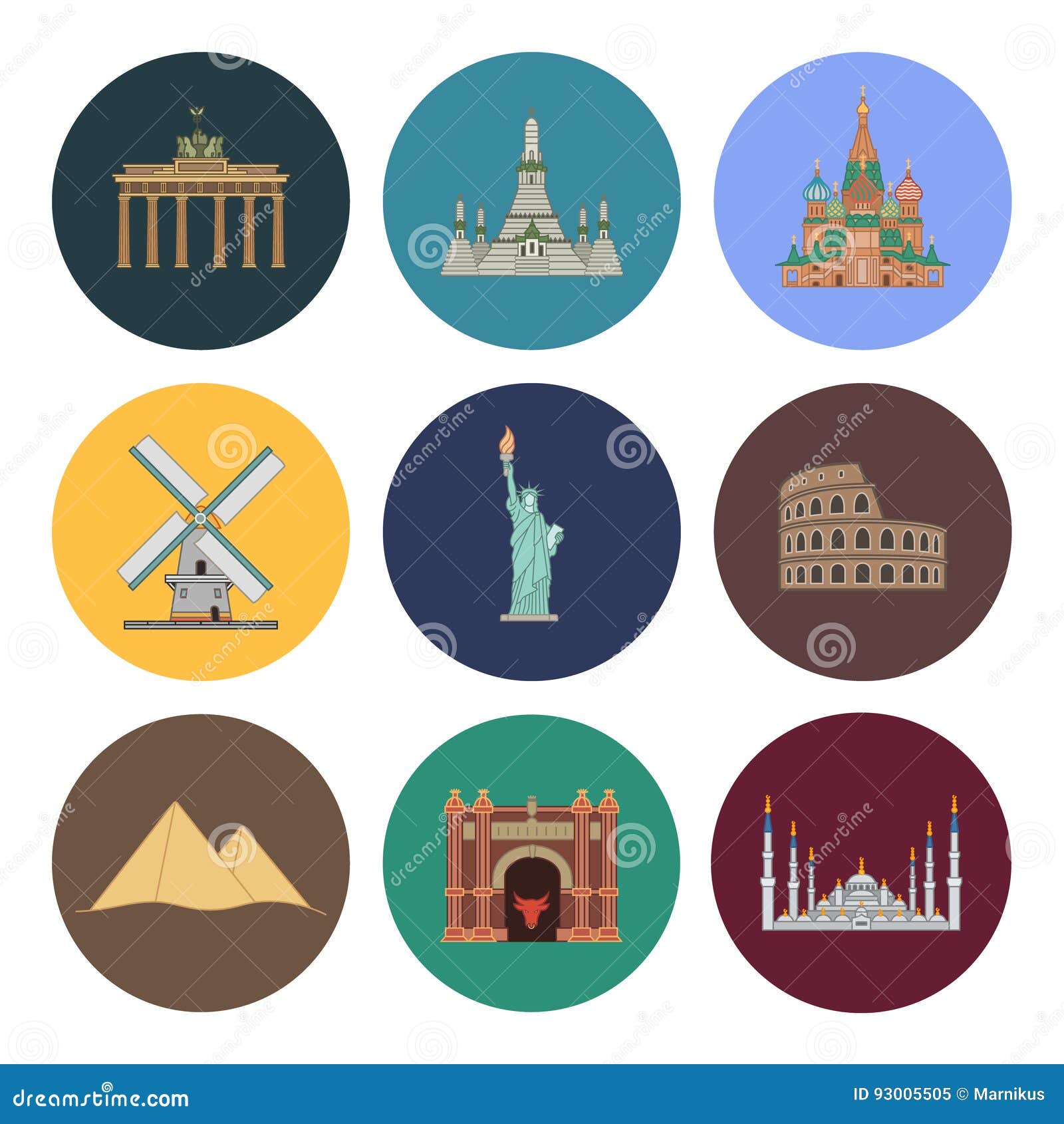 8 flat landmark icons stock vector. Illustration of barcelona - 93005505