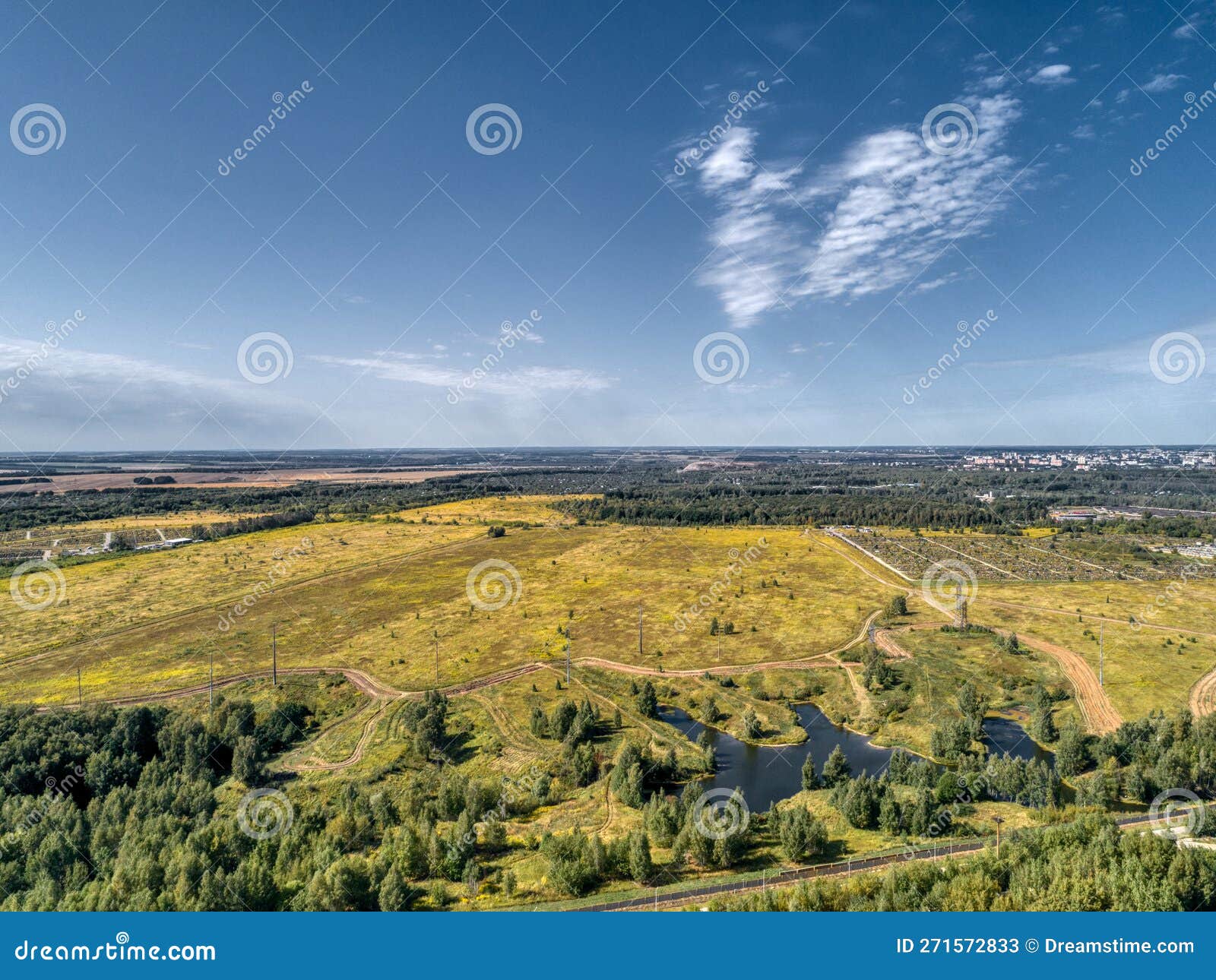 Flat Landscape of Fields and Forests, Aerial View. Sunny Summer Day ...