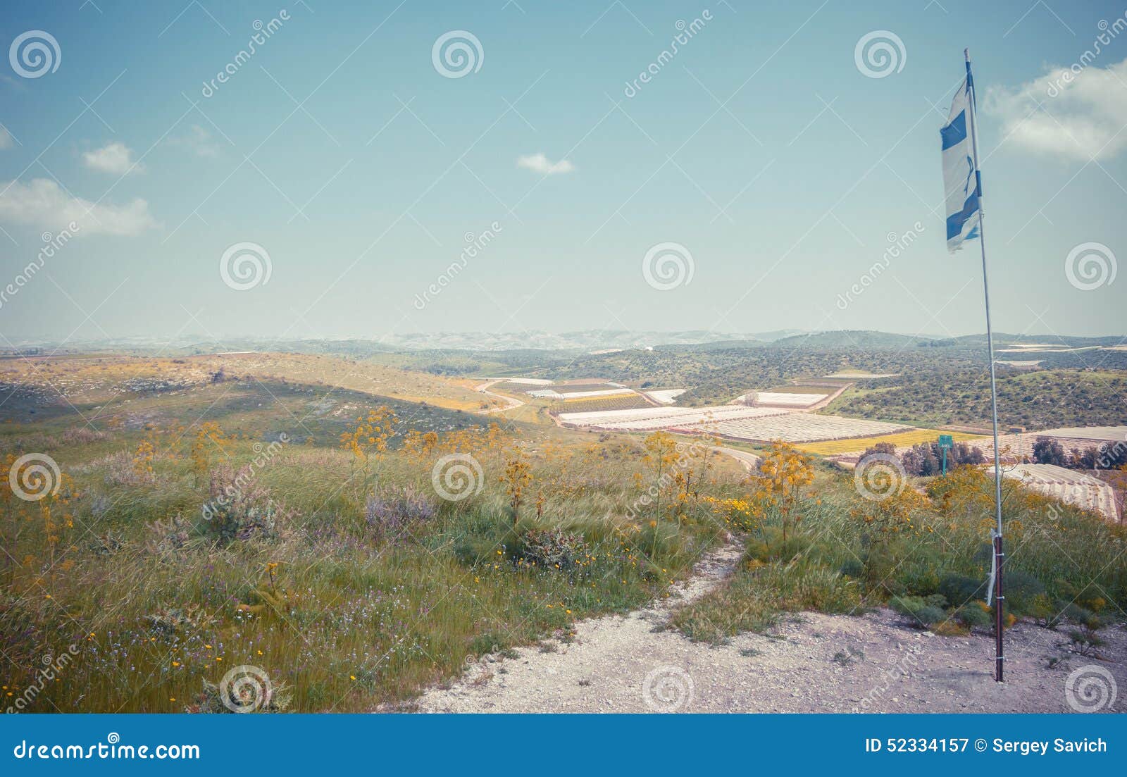Flat Landscape in Israel with Flag Stock Image - Image of green, meadow ...