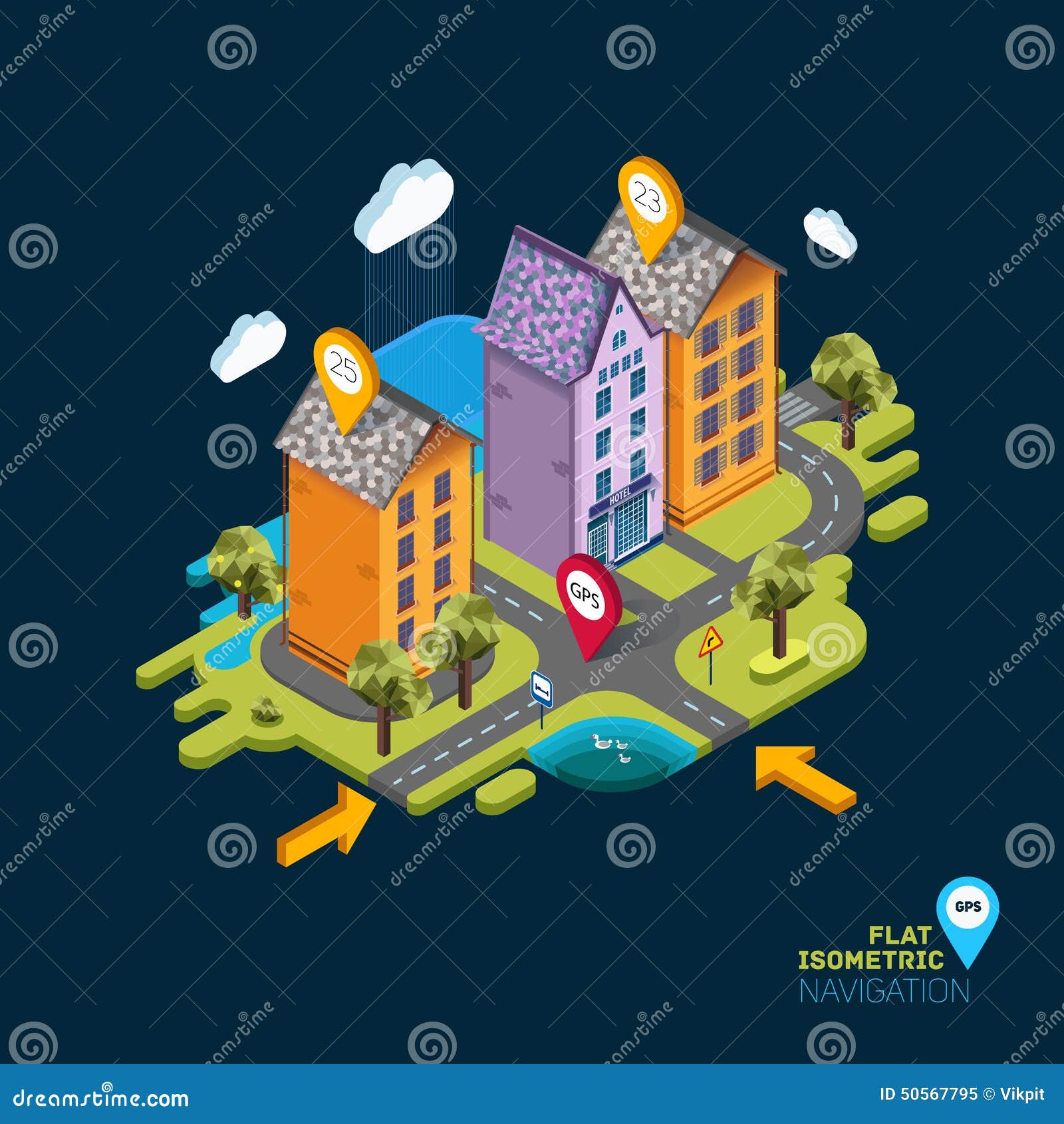 Flat Landscape Street GPS Navigation Stock Vector - Illustration of ...