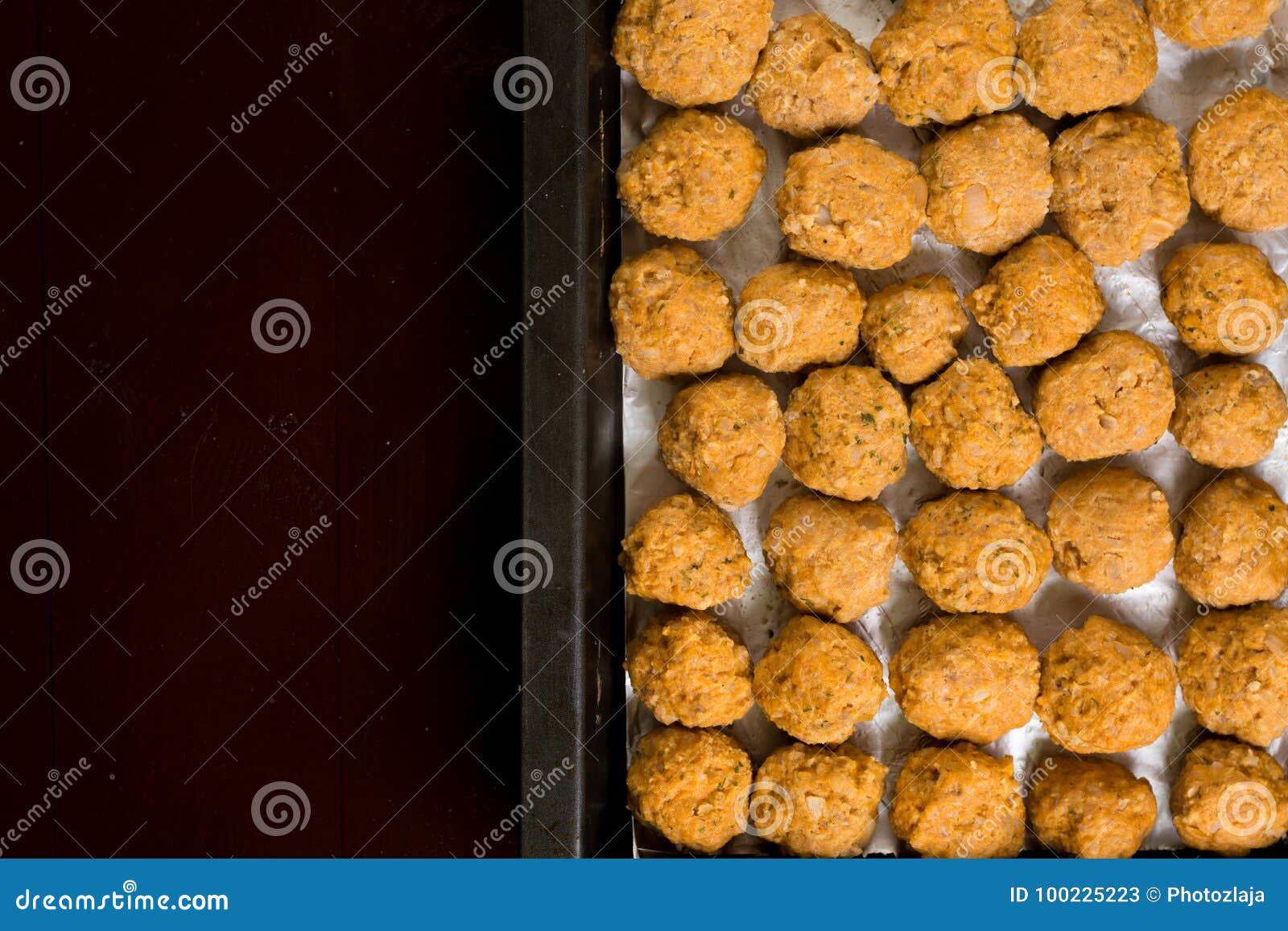 Flat Lay Above Minced Meat Meatballs in the Baking Tray Stock Image ...