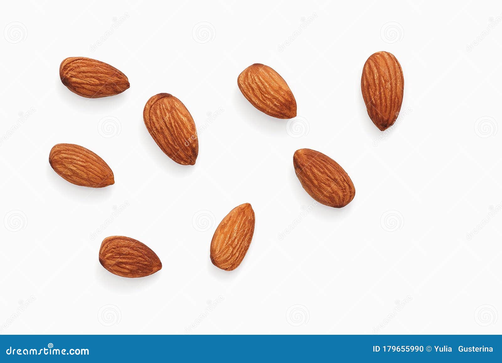 Flat Lay Almond Nut Isolated on a White Background. View from Above ...