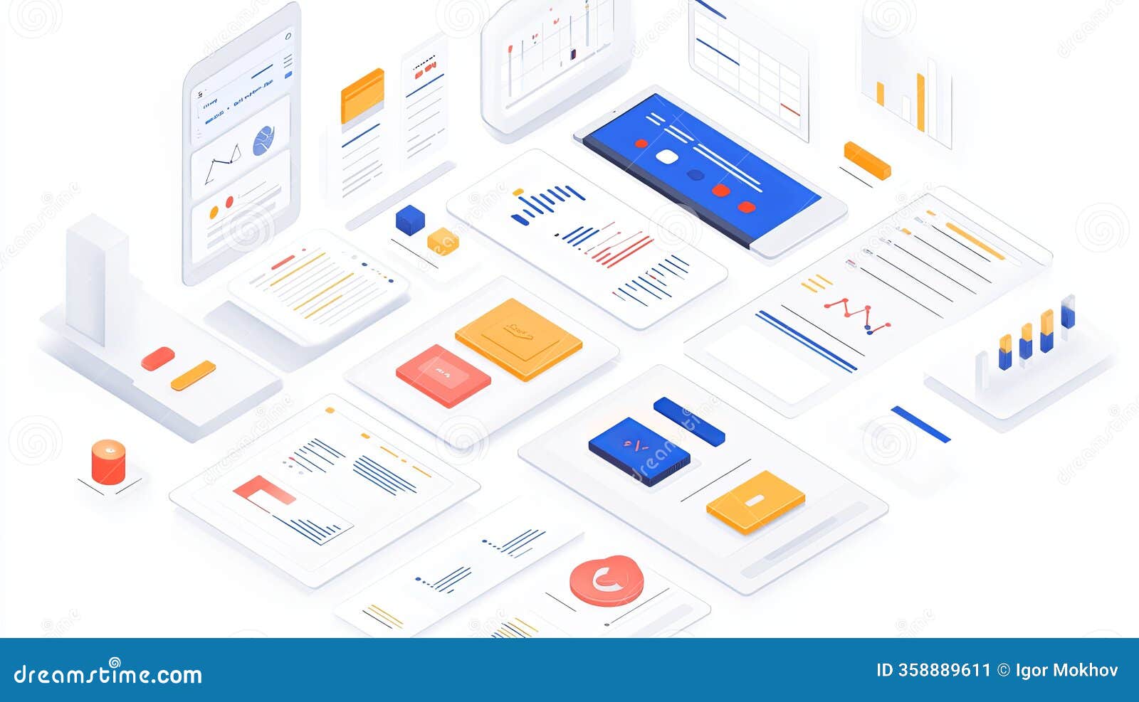 A Flat Lay of App Development Workflows, Including Wireframes and Color ...