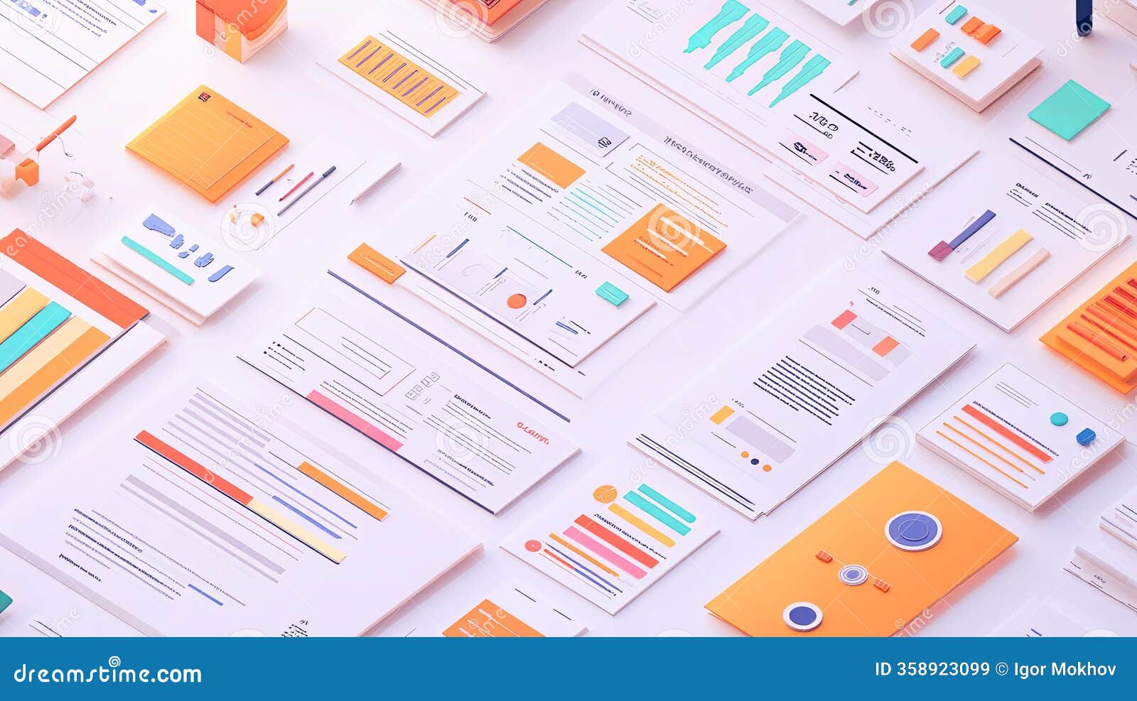 A Flat Lay of App Development Workflows, Including Wireframes and Color ...