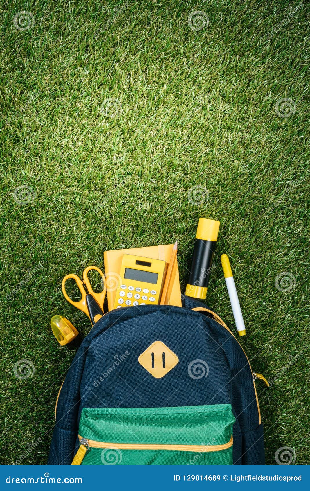 Flat Lay with Arranged Backpack and Stationery Stock Image - Image of ...
