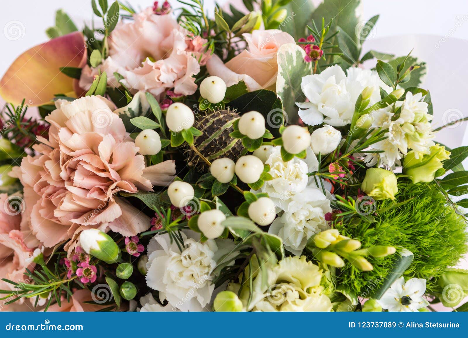 Flat Lay of a Beautiful Florish Bouquet Composition on the White ...