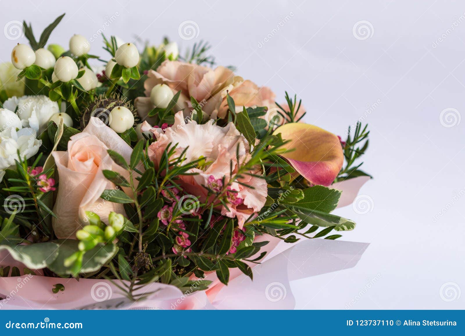 Flat Lay of a Beautiful Florish Bouquet Composition on the White ...
