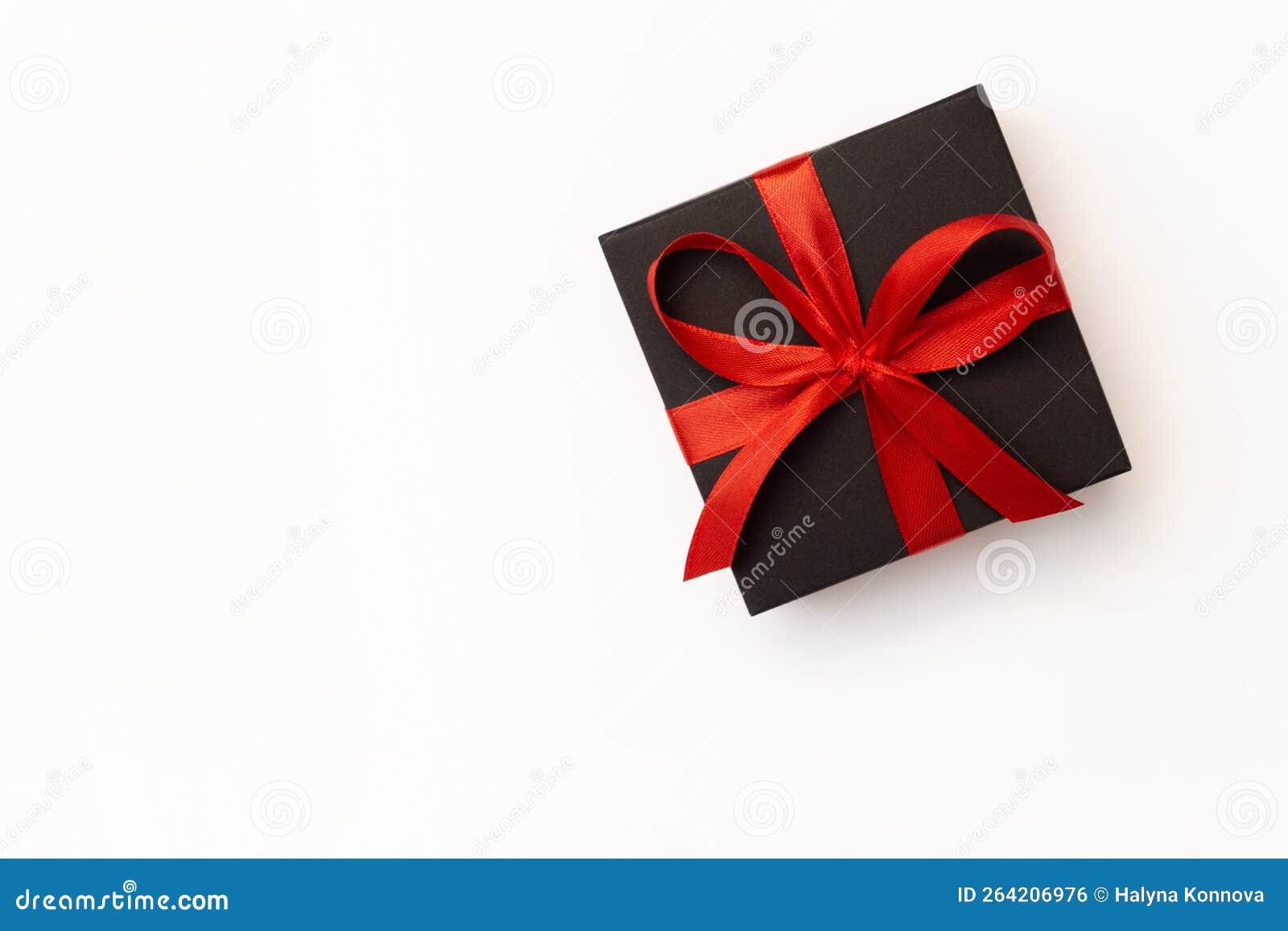 Flat Lay of Black Present Box with Red Ribbon on the White Background ...