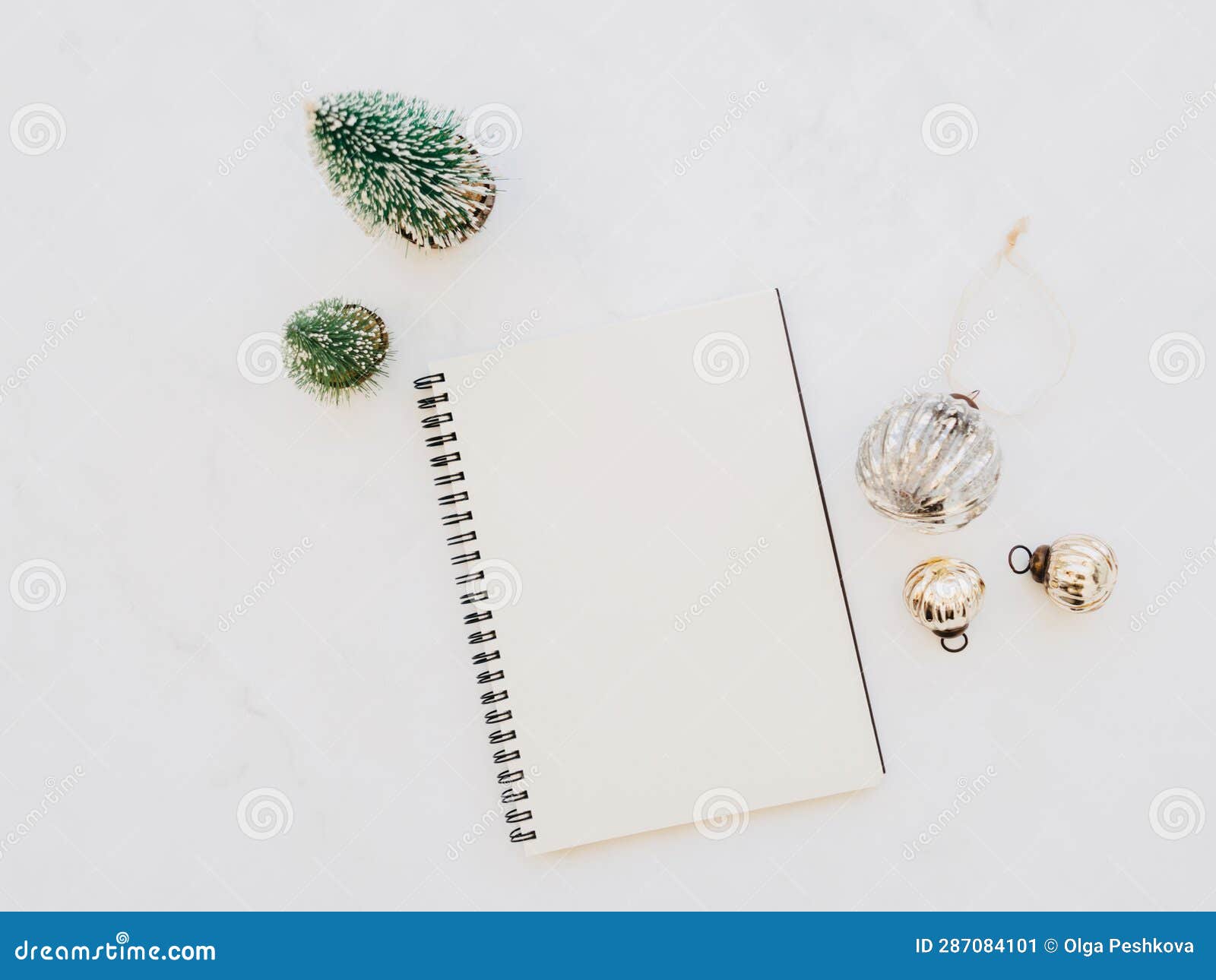 Flat Lay of Blank Notebook Sheet with Copy Space, Christmas Decoration ...