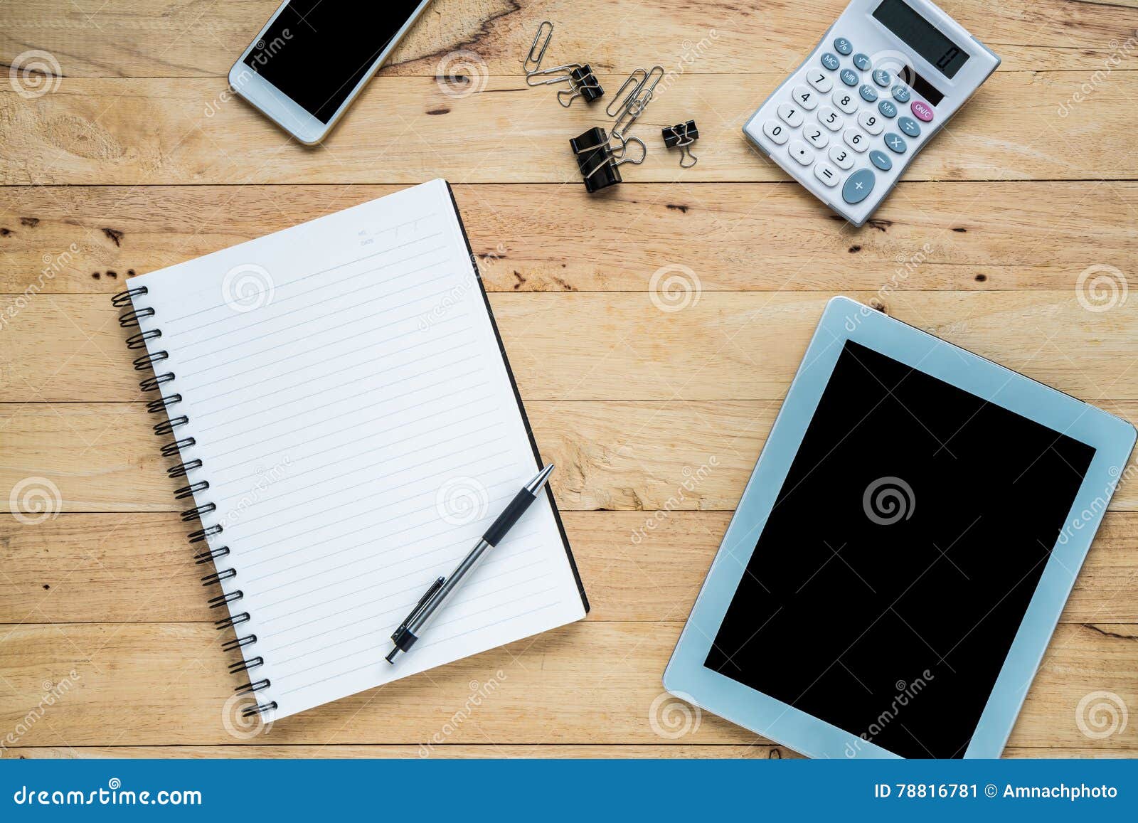 Flat Lay Blank Open Notebook and Copy Space. Stock Image - Image of ...