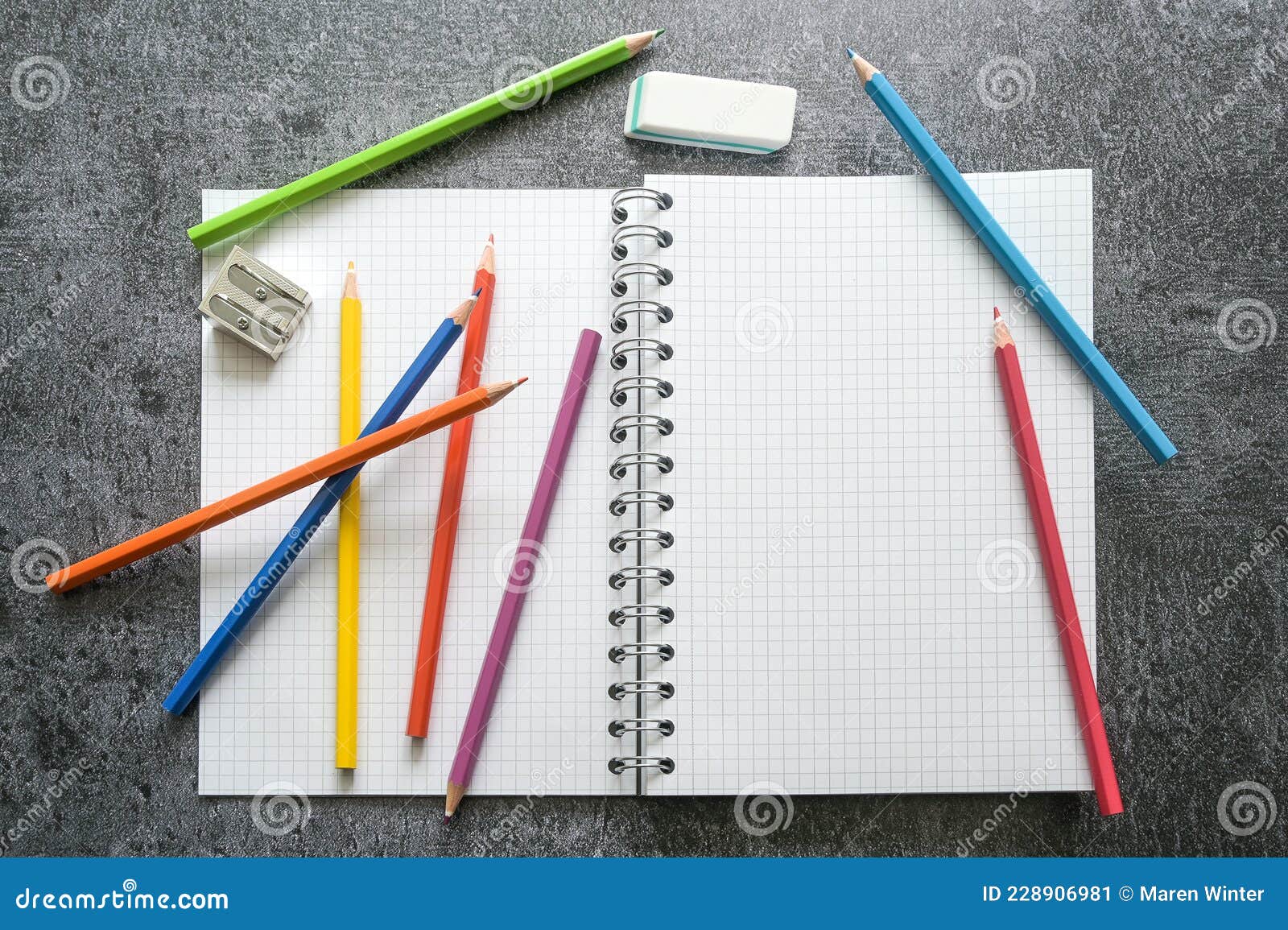 Flat Lay of a Blank Open Spiral Notebook with Copy Space, Colored ...