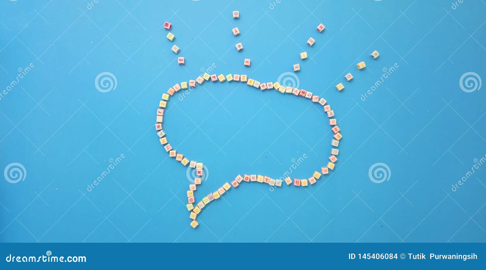 Flat Lay, Blue Background and Alphabet Plastic Cube Bead Element Design ...