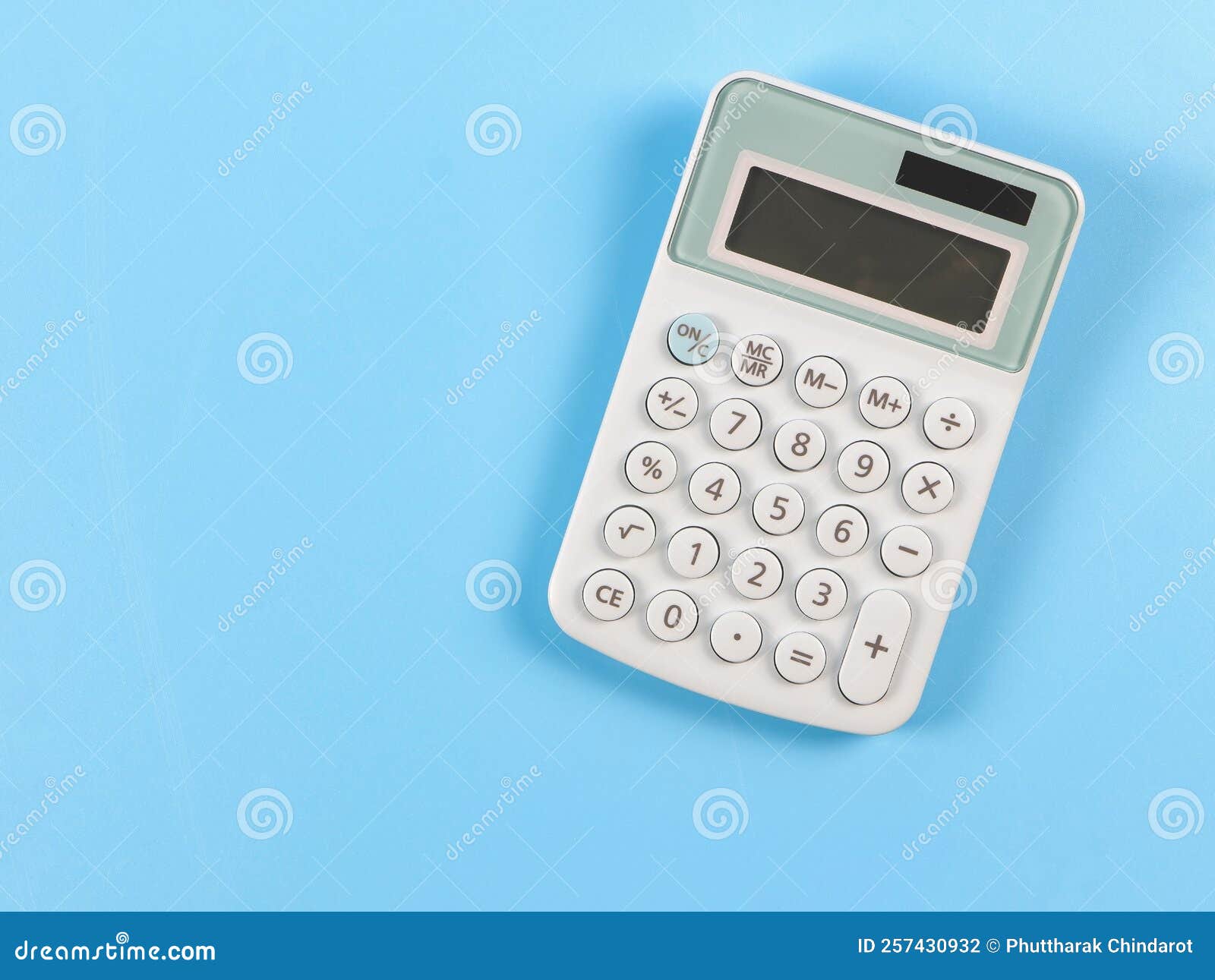 Flat Lay of Blue Calculator on Blue Background with Copy Space Stock ...