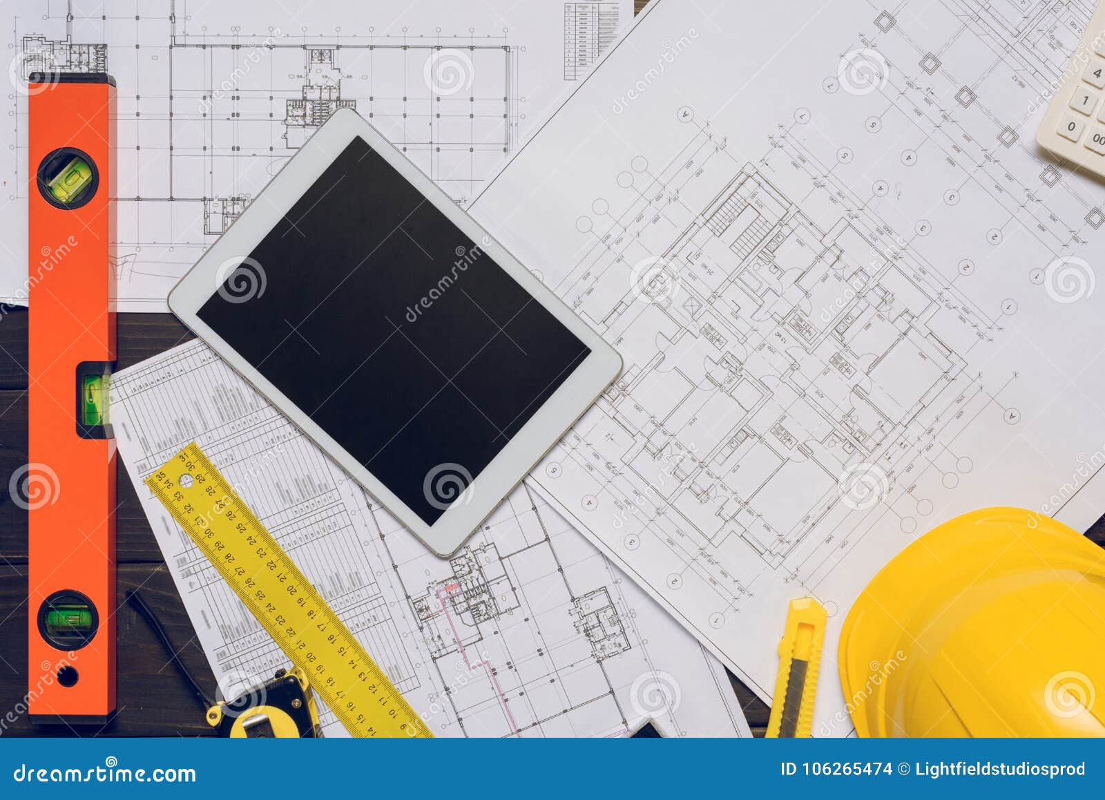 Blueprints and Architecture Equipment Stock Photo - Image of plan ...
