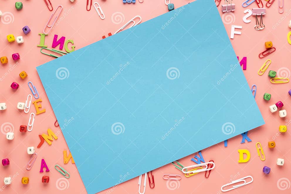 Flat Lay of Bright Blue Notepad Sheet of Paper on Office Supply ...