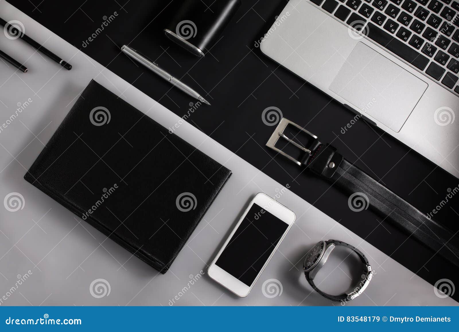 Flat lay of business set stock image. Image of clock - 83548179