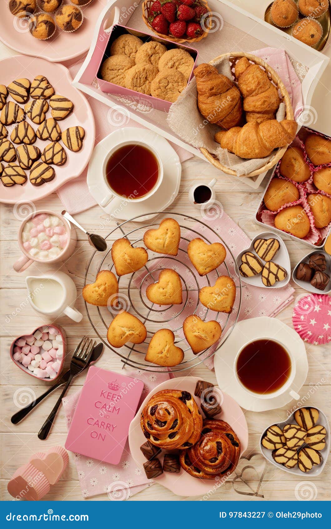 Flat Lay Cakes and Cookies, Muffins and Rolls, Biscuits and Sweets, Tea ...