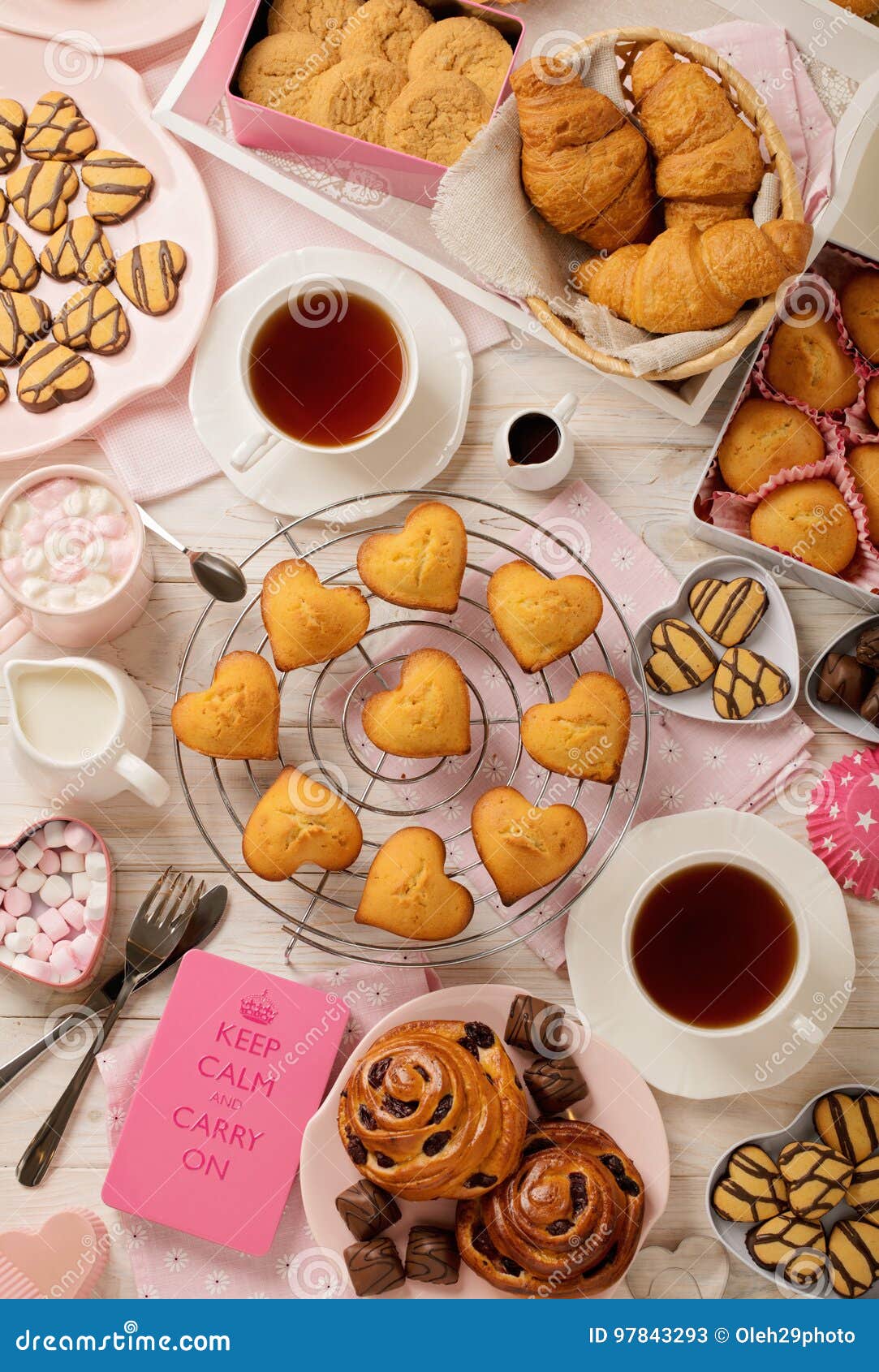 Flat Lay Cakes and Cookies, Muffins and Rolls, Biscuits and Sweets, Tea ...