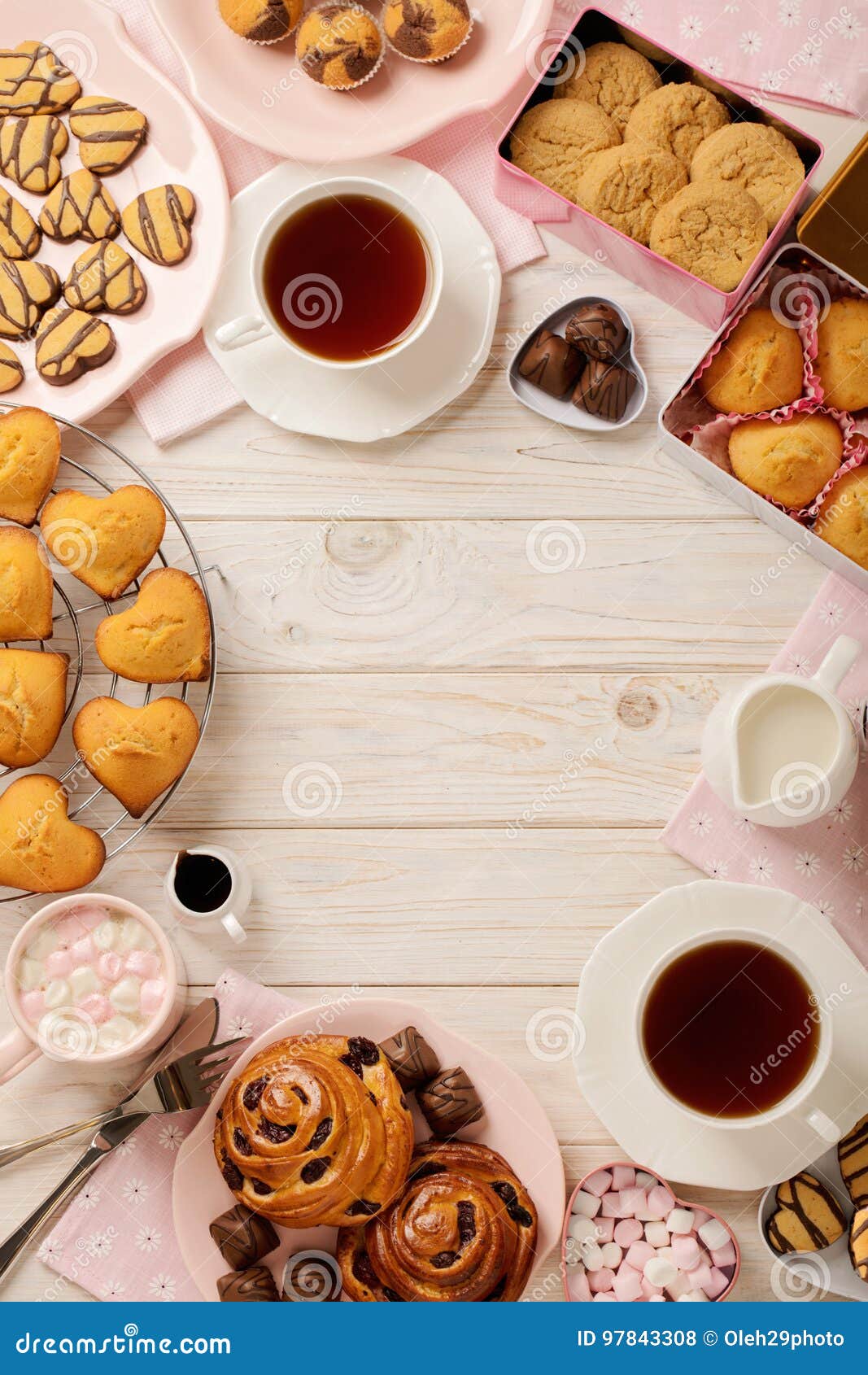 Flat Lay Cakes and Cookies, Muffins and Rolls, Biscuits and Sweets, Tea ...
