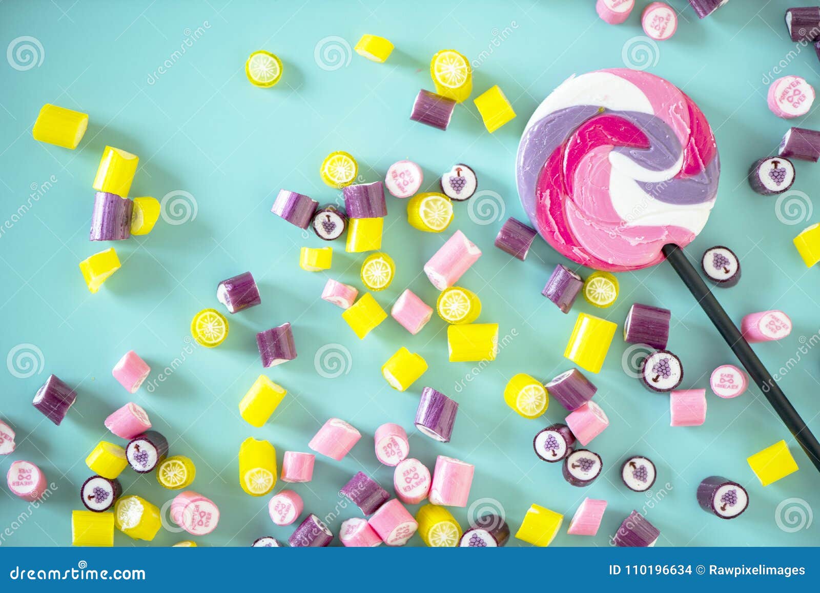 Flat lay of candy isolated stock photo. Image of blogger - 110196634
