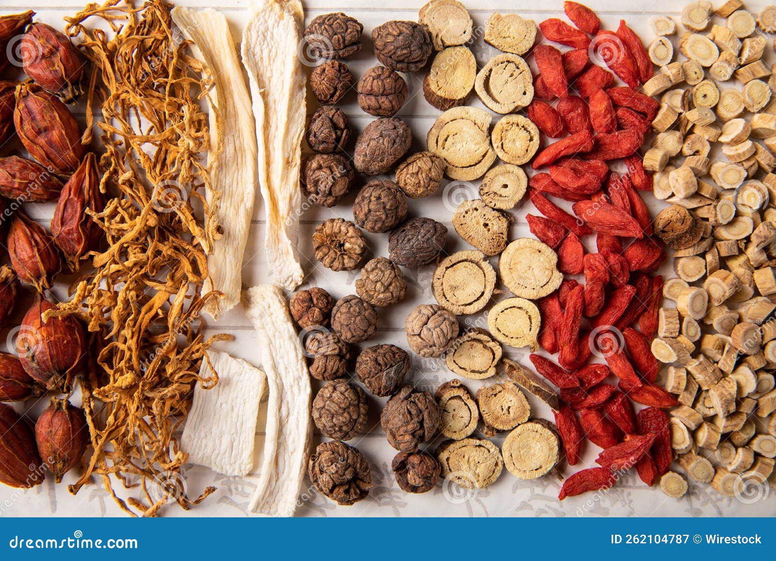 Flat Lay of Chinese Herbal Medicines on the Table Stock Image - Image ...