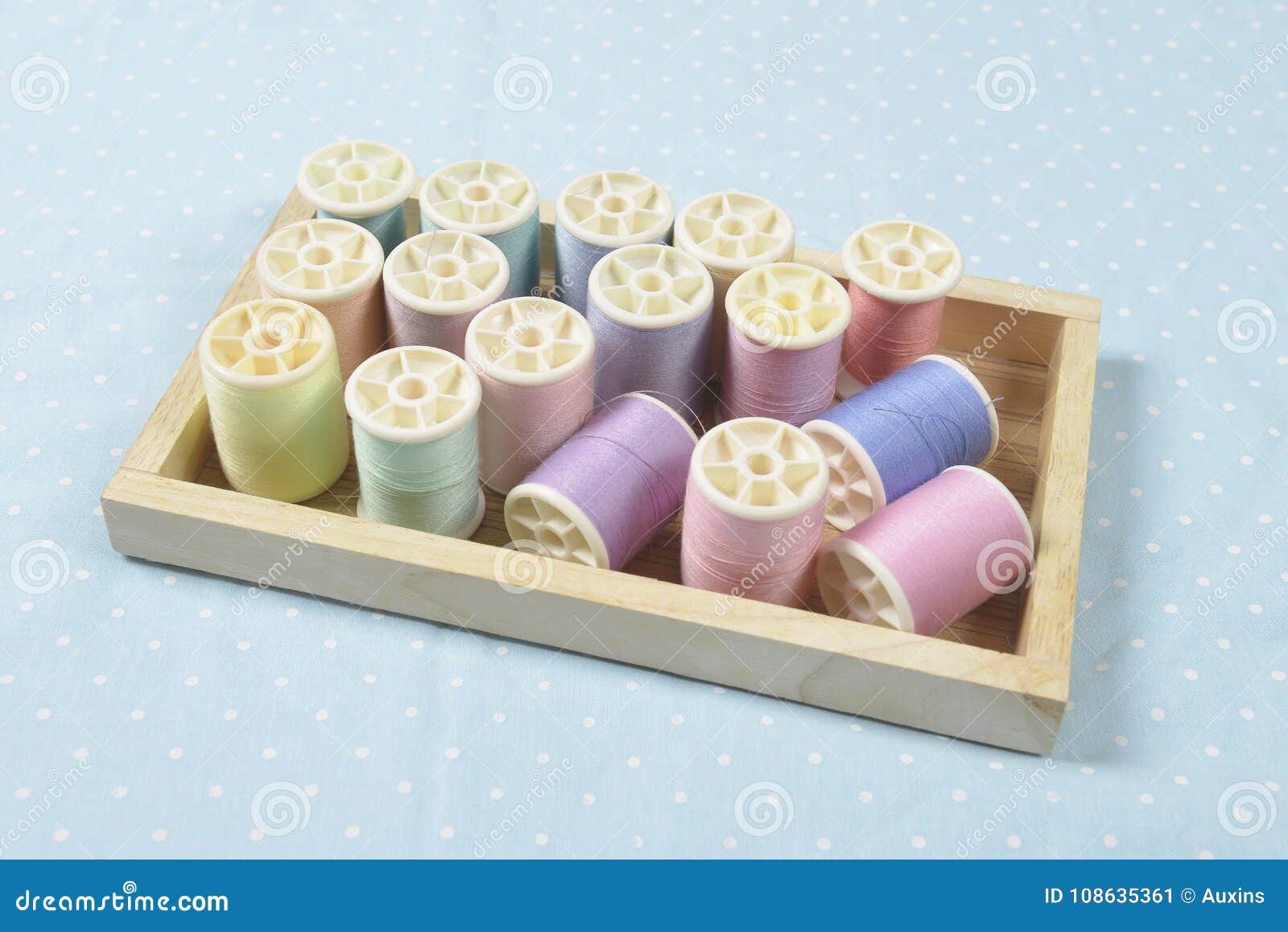 Flat Lay of Colored Thread Rolls for Sewing in the Wood Box on B Stock ...