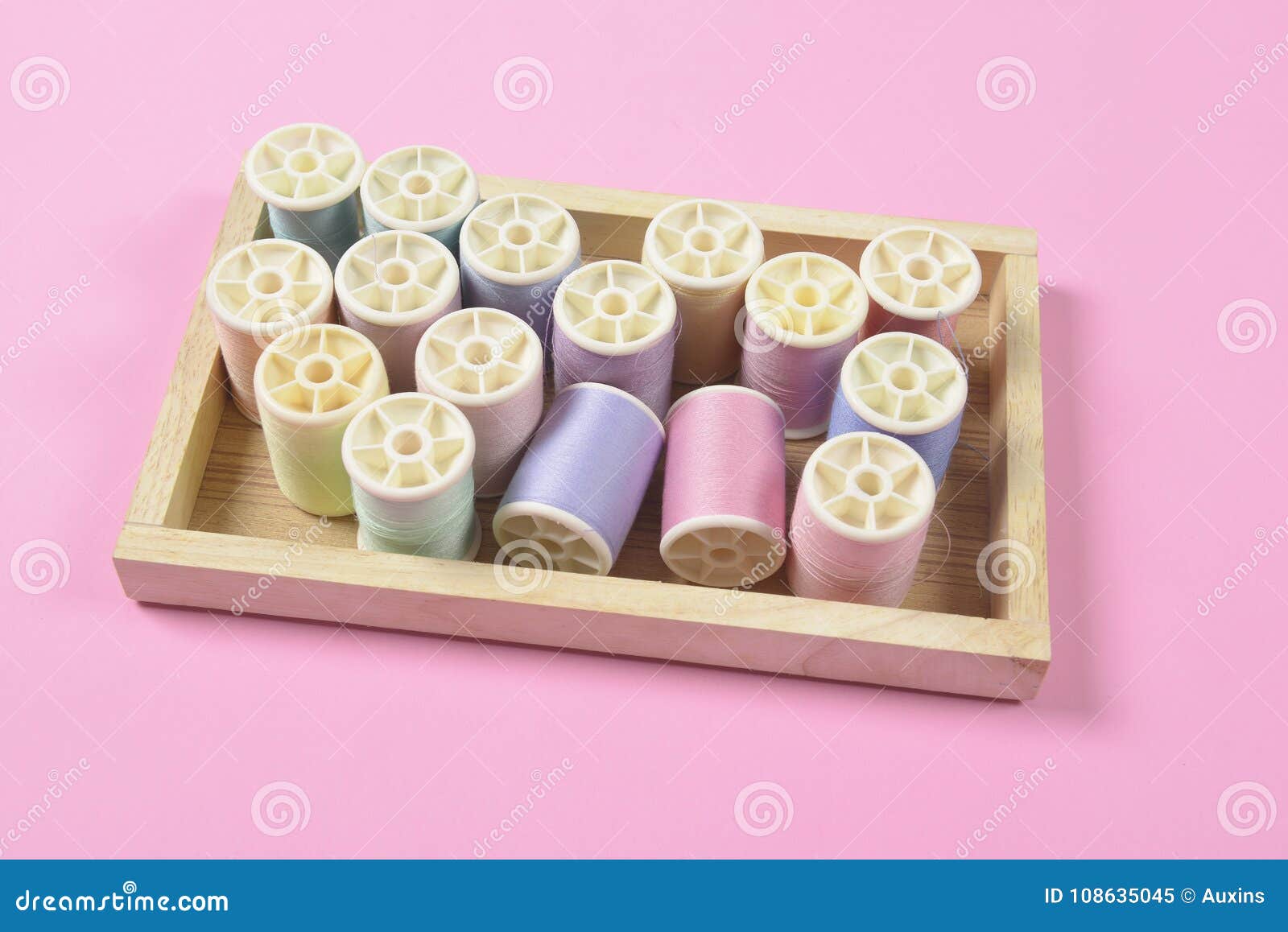 Flat Lay of Colored Thread Rolls for Sewing in the Wood Box on P Stock ...