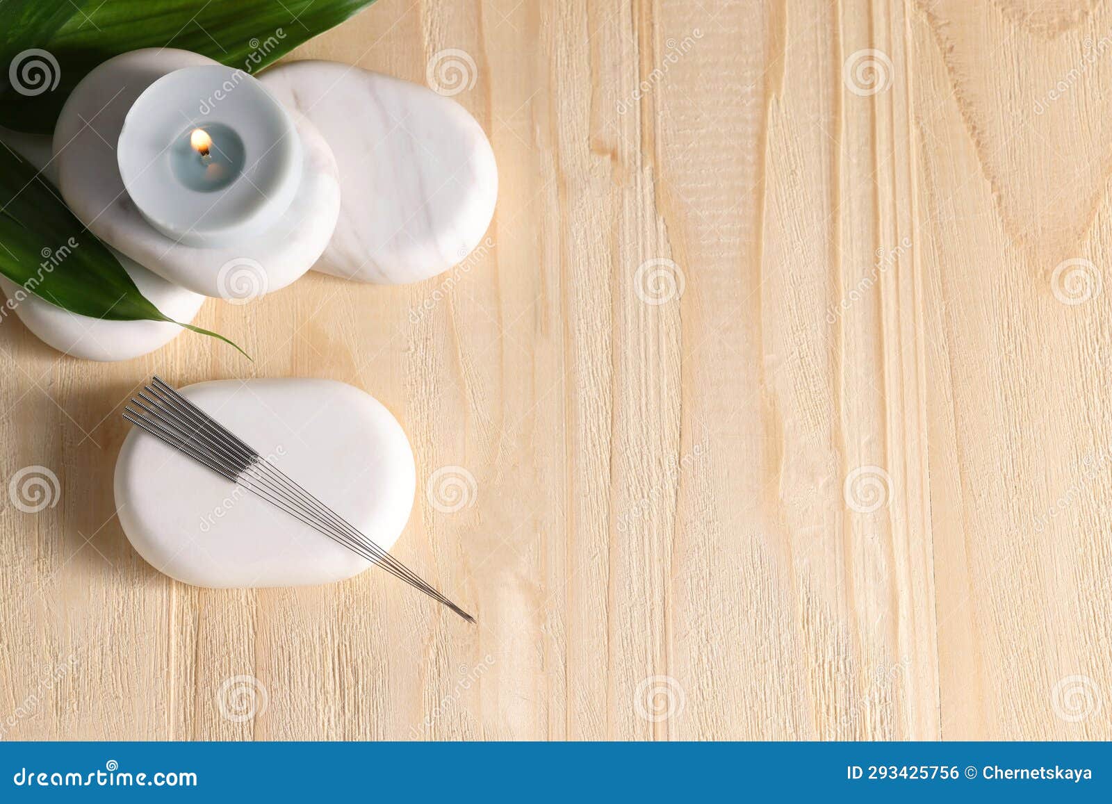 Flat Lay Composition with Acupuncture Needles on Wooden Table, Space ...