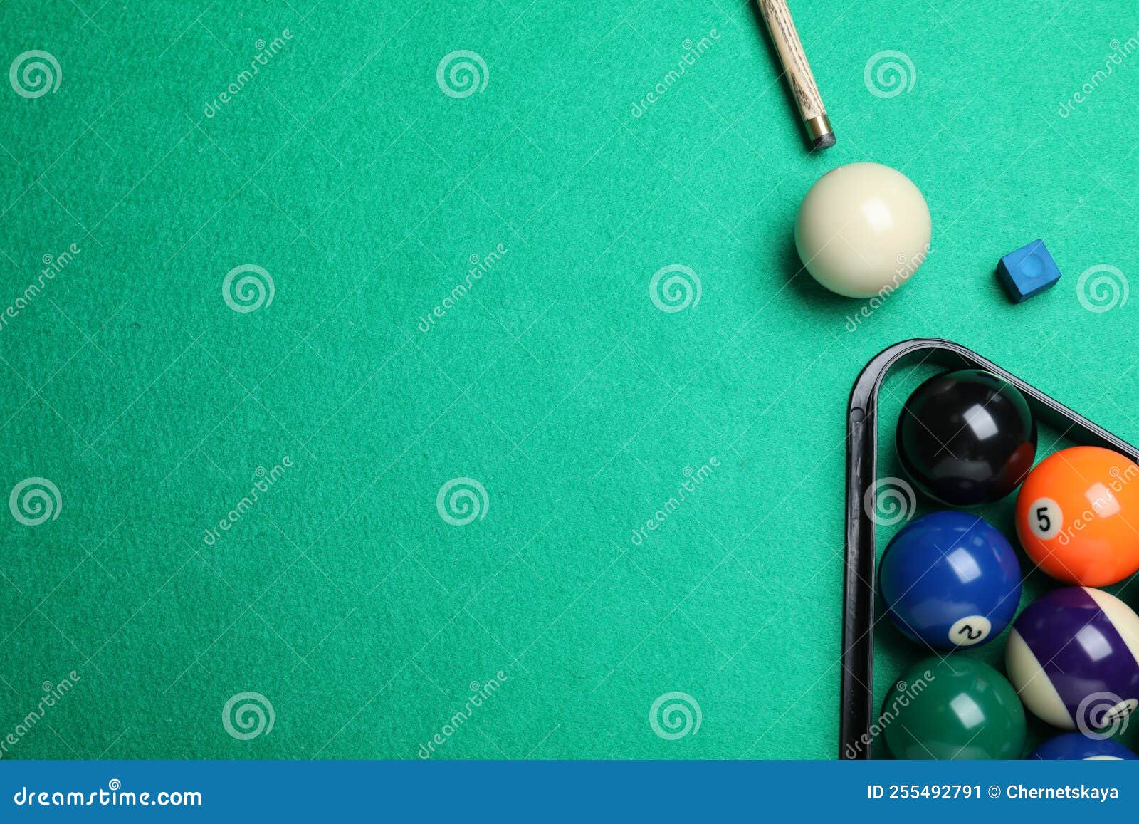 Flat Lay Composition with Balls on Billiard Table, Space for Text Stock ...