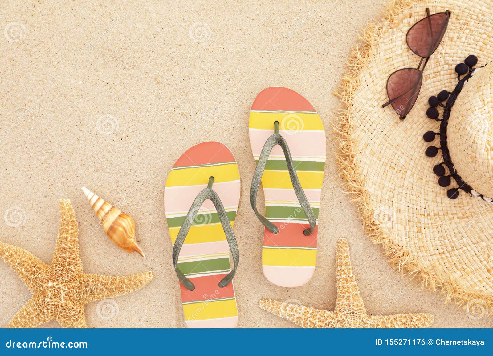 Flat Lay Composition with Beach Accessories Stock Photo - Image of ...