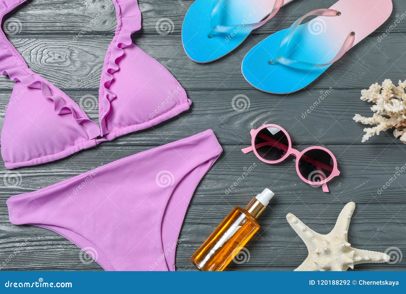Flat Lay Composition with Beach Objects Stock Photo - Image of sunbath ...