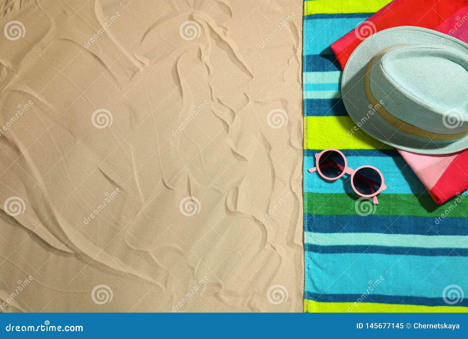 Flat Lay Composition with Beach Objects on Sand Stock Image - Image of ...