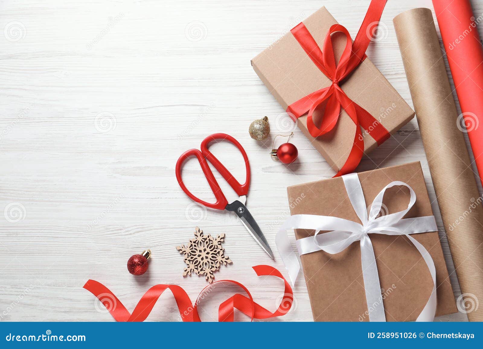 Flat Lay Composition with Beautiful Christmas Gift Boxes and Wrapping ...